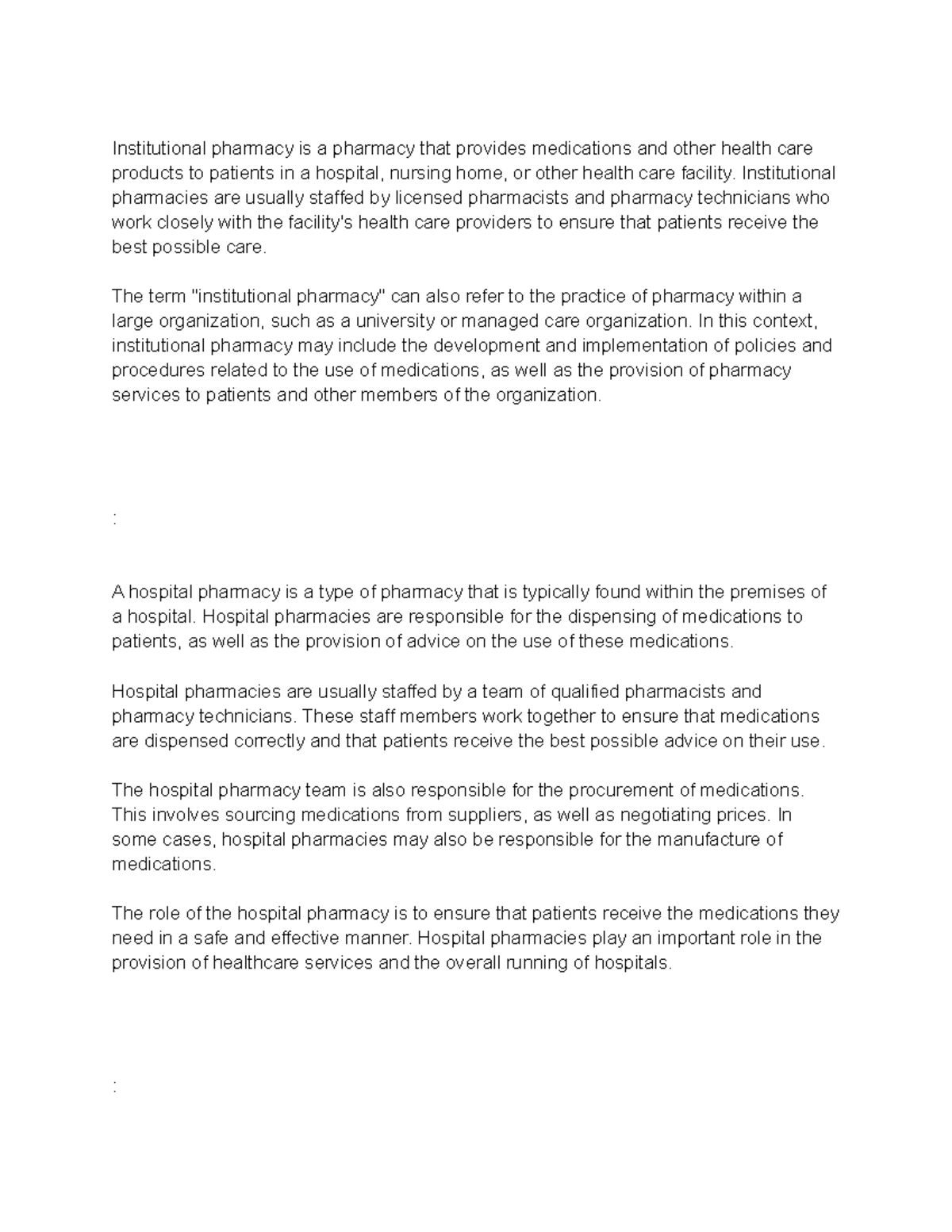 OBGYN691 course outline - Institutional pharmacy is a pharmacy that ...