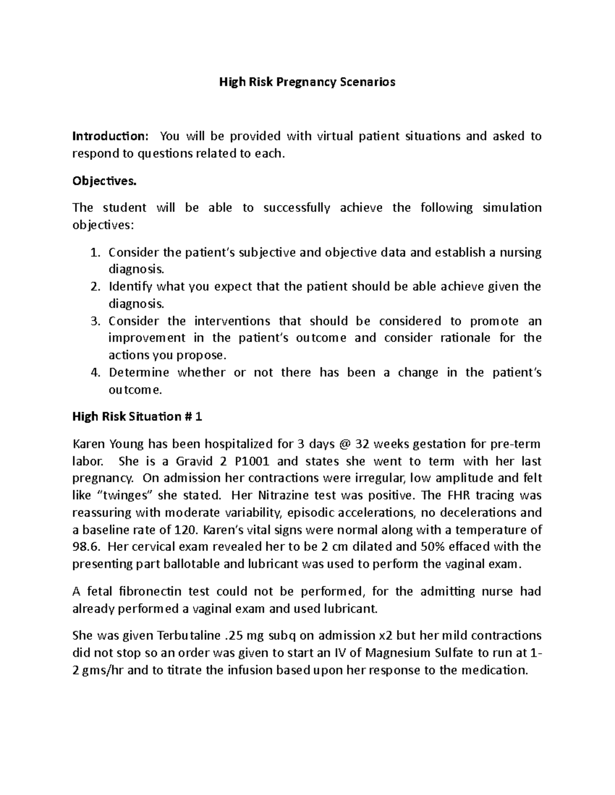High Risk Case Studies-student copy - High Risk Pregnancy Scenarios ...