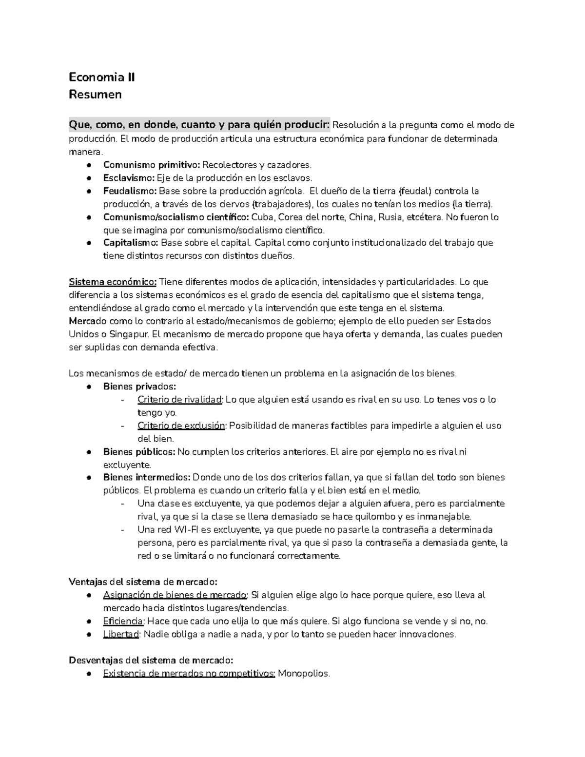 Economia II _ Resumen - Economia II Resumen Que, como, en donde, cuanto ...