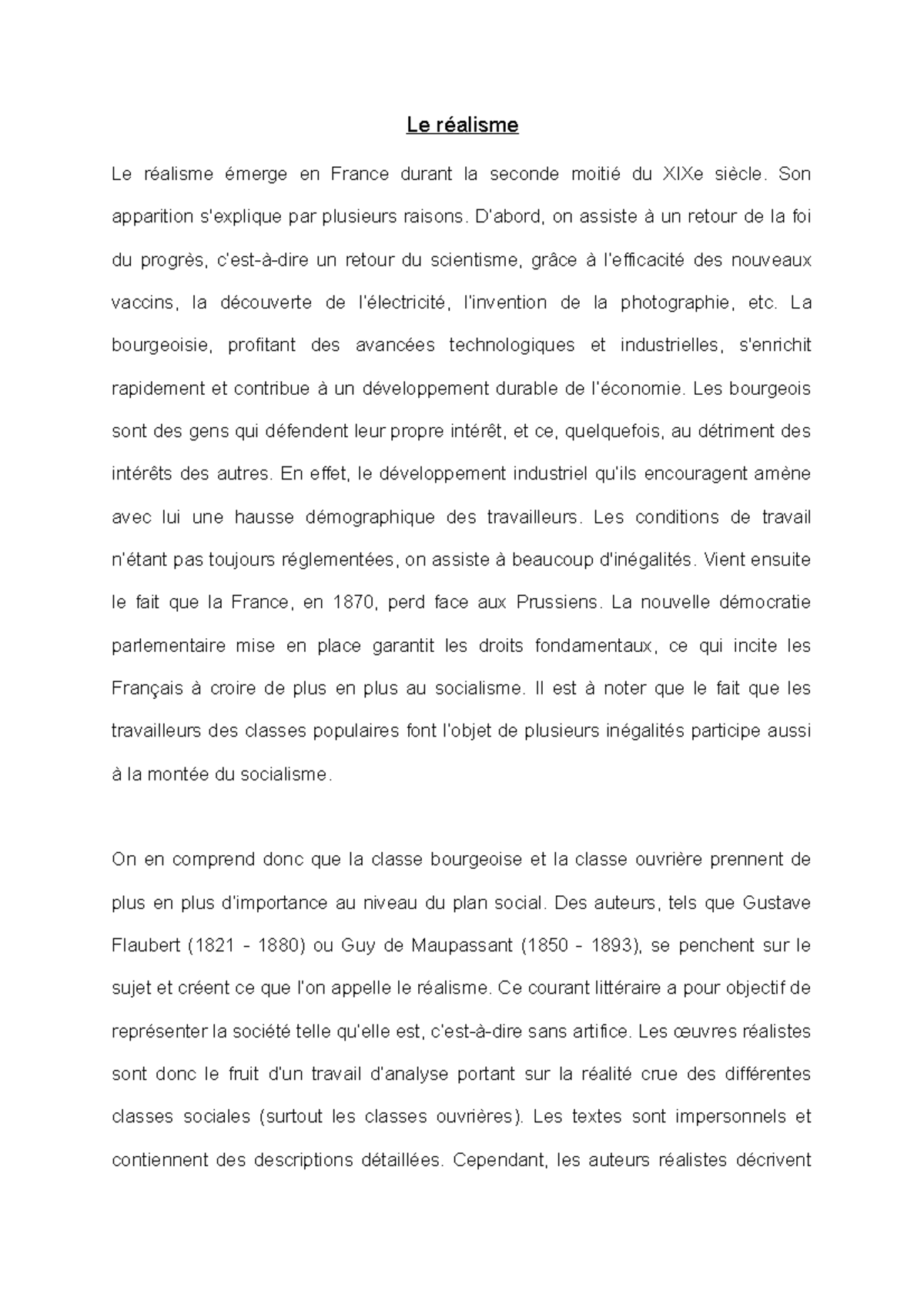 Littérature française - réalisme - Le réalisme Le réalisme émerge en ...