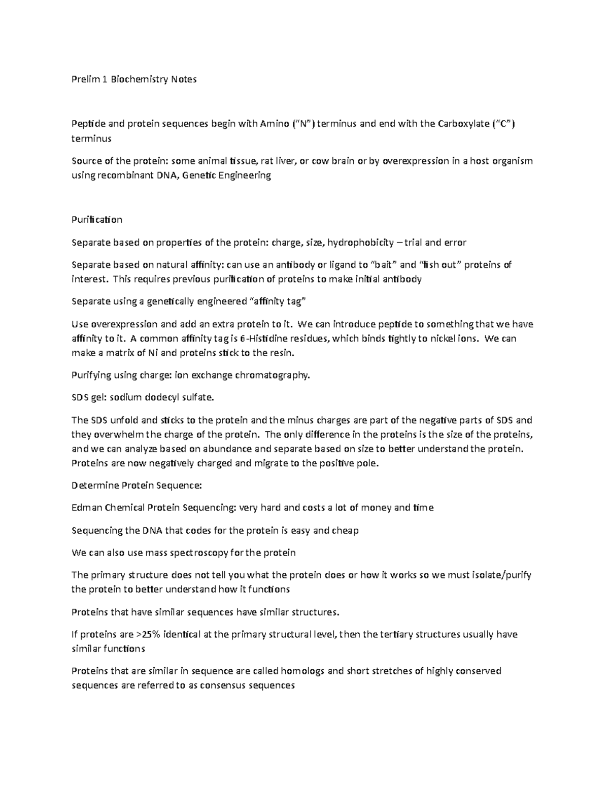 Prelim 1 Biochemistry Notes - Prelim 1 Biochemistry Notes Peptide and ...