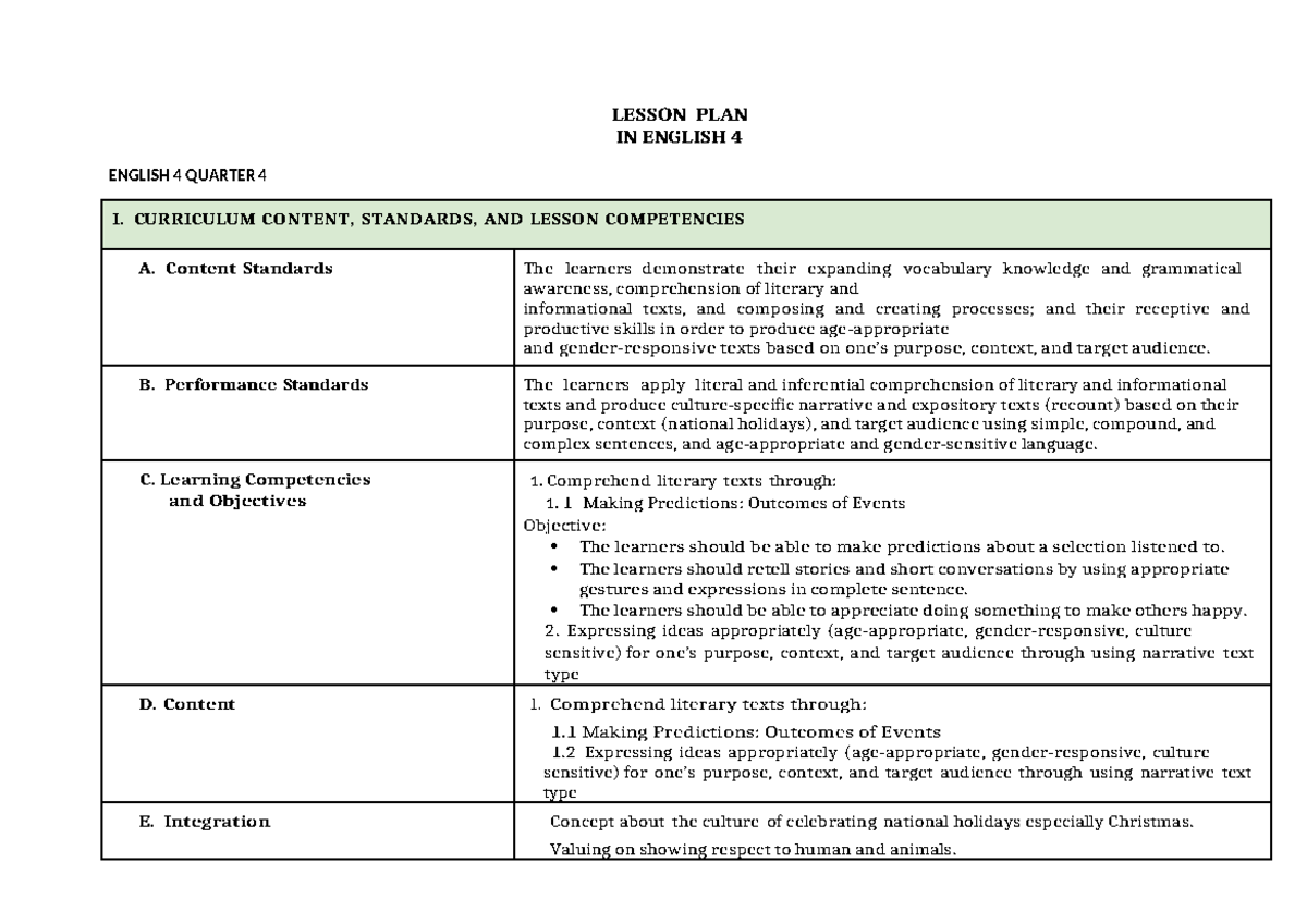 English 4 Lesson Plan for Demo Castaneda - LESSON PLAN IN ENGLISH 4 ...