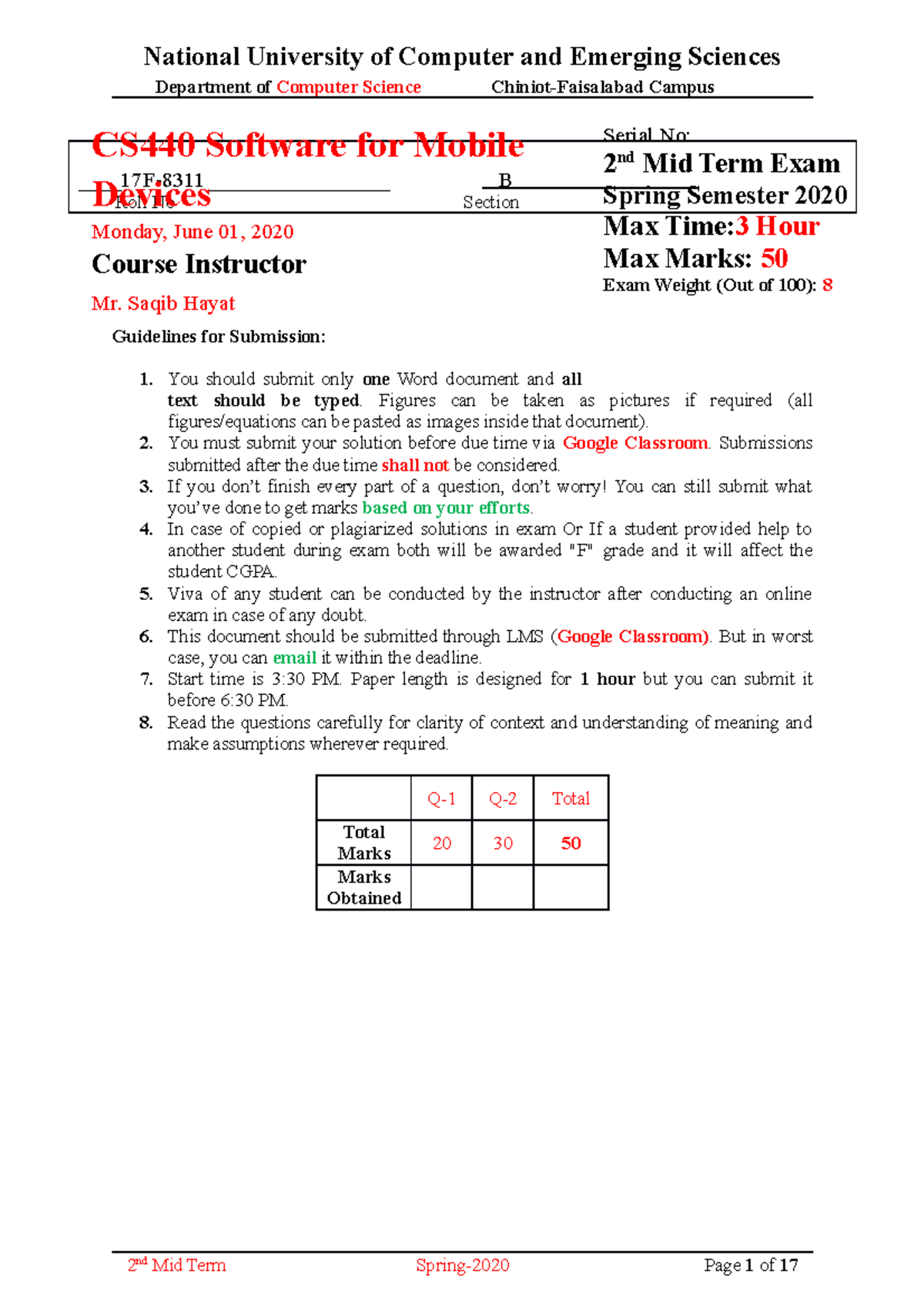 17f-8311 Sec-B SMD MID-2 - Department of Computer Science Chiniot-Faisalabad Campus - Studocu