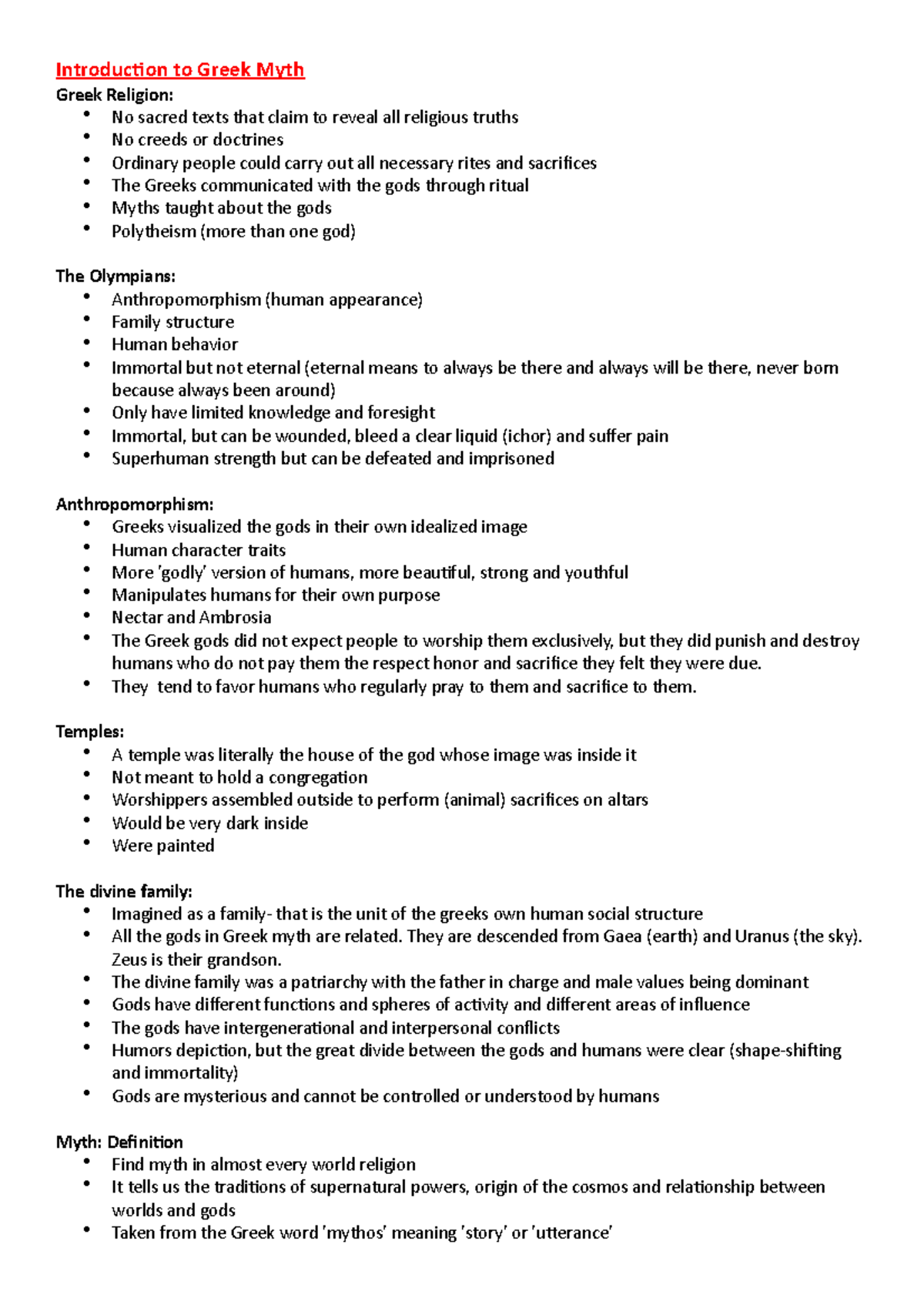 Introduction to Greek Myth - Introduction to Greek Myth Greek Religion ...