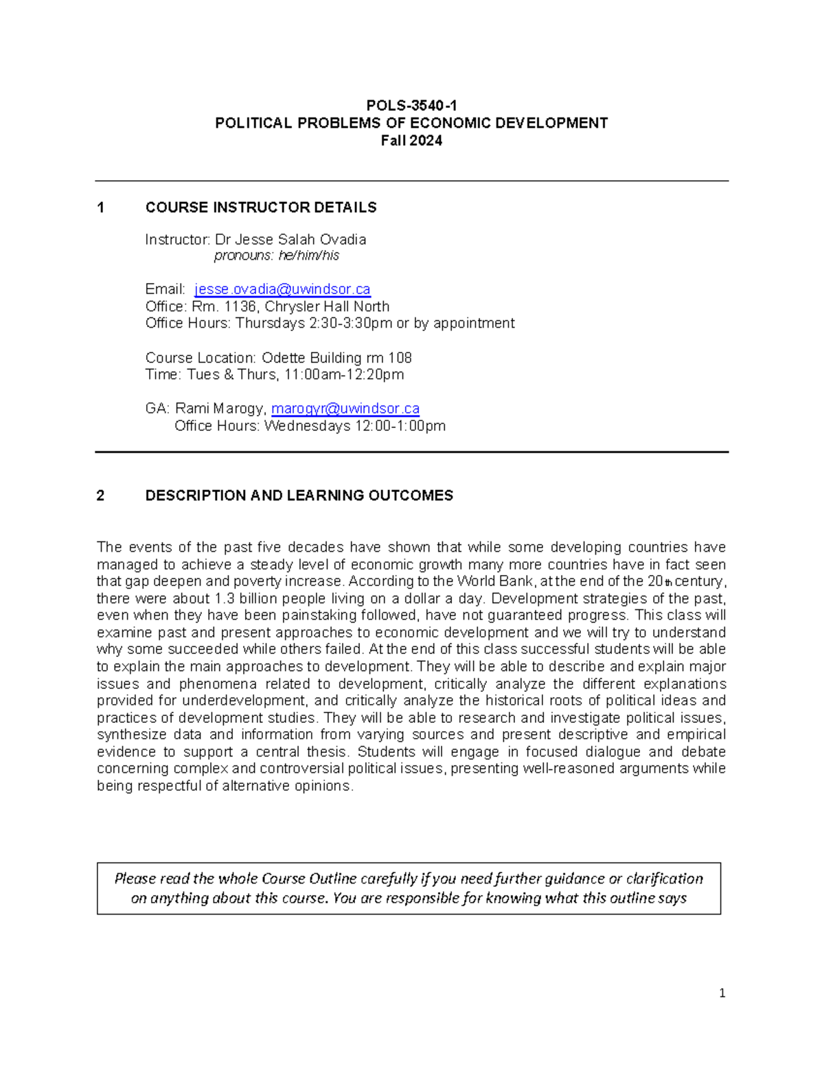 POLS 3540 Course Outline F2024 - POLS-3540- POLITICAL PROBLEMS OF ...