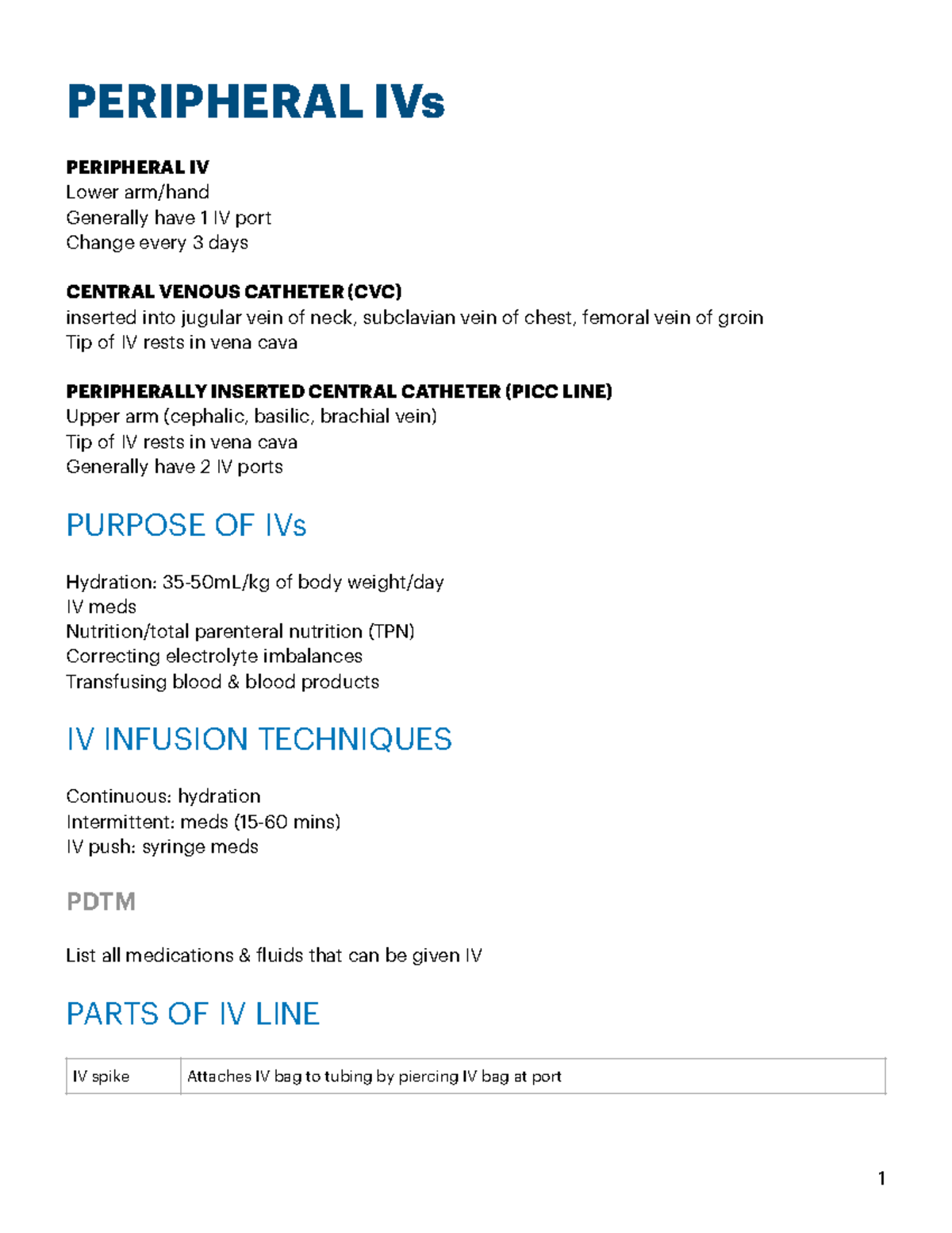 NURS 2160 Final - PERIPHERAL IVs PERIPHERAL IV Lower arm/hand Generally ...
