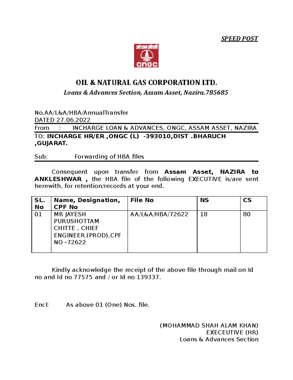 Speed POST SPEED POST OIL NATURAL GAS CORPORATION LTD Loans speed-post-speed-post-oil-natural-gas-corporation-ltd-loans