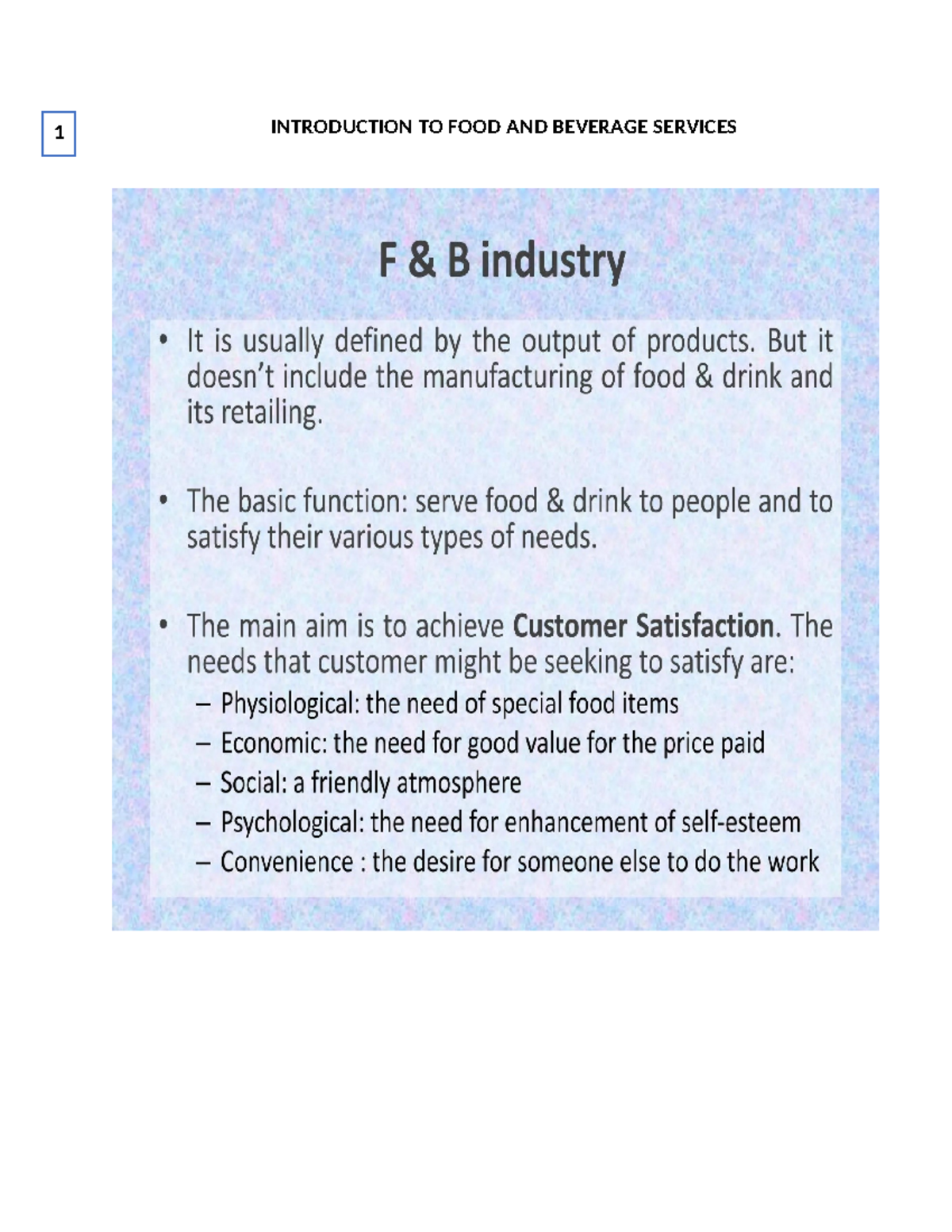 FBS Module - ... - 1 INTRODUCTION TO FOOD AND BEVERAGE SERVICES . Food & Beverage Department ...