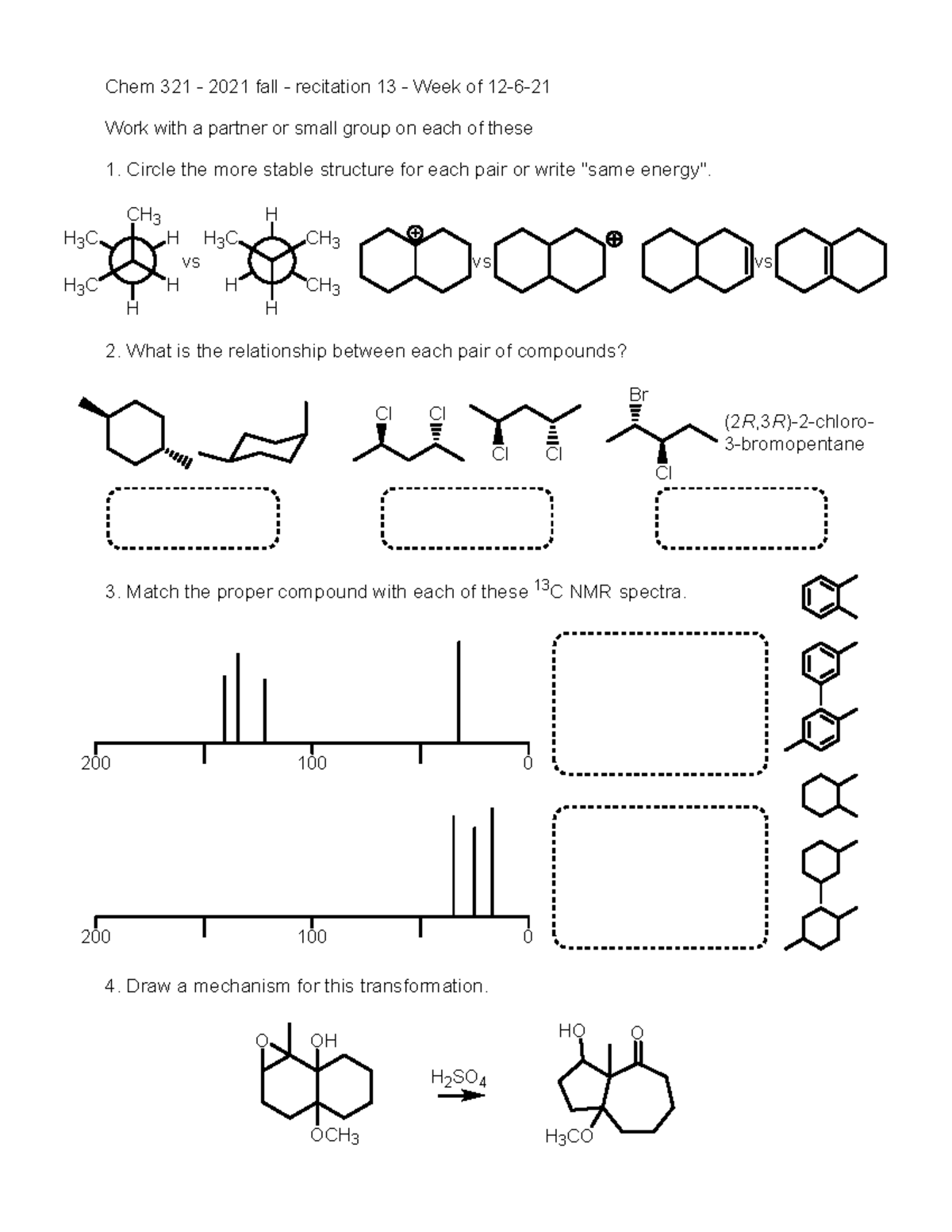 Chem 321 2021 fall recitation 13 - Work with a partner or small group ...