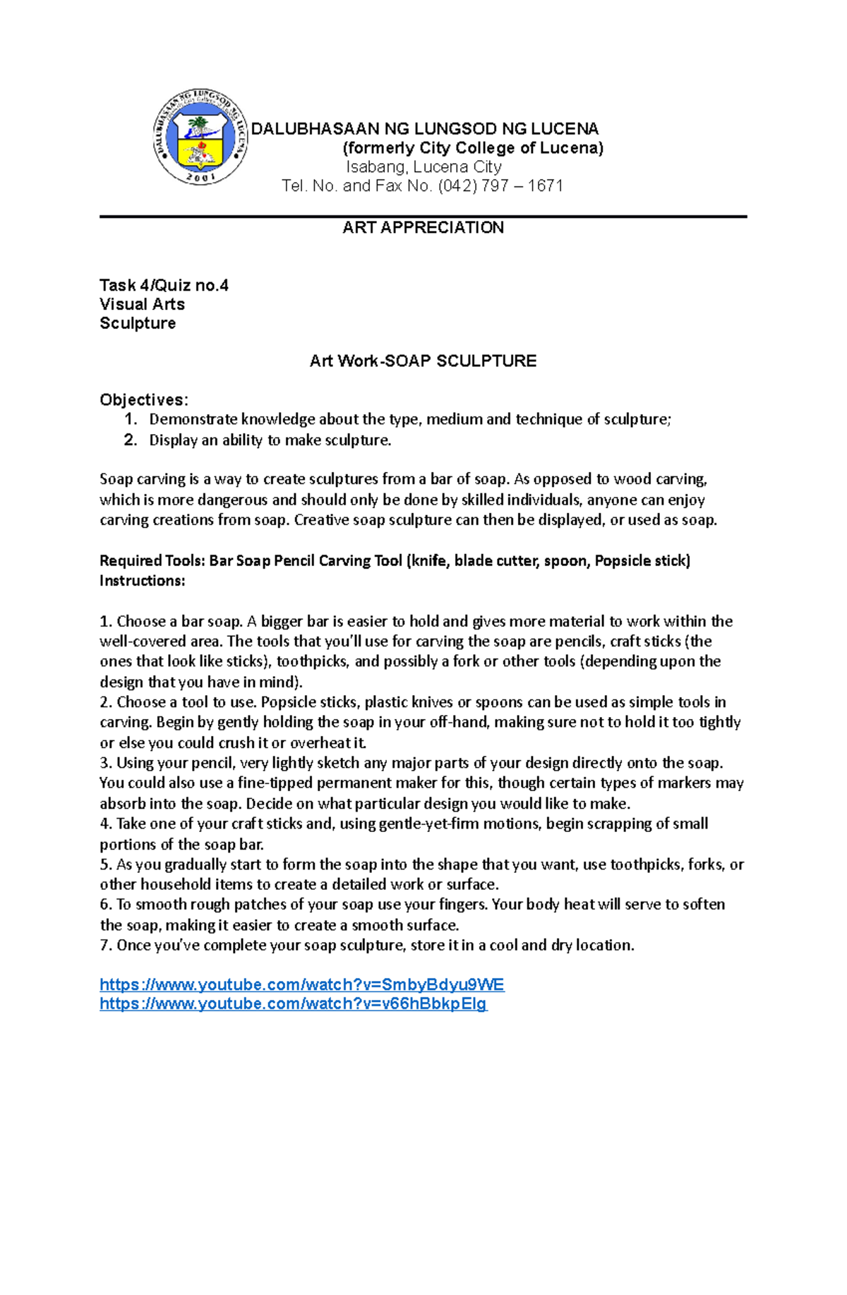 Filipino Assignment - DALUBHASAAN NG LUNGSOD NG LUCENA (formerly City ...