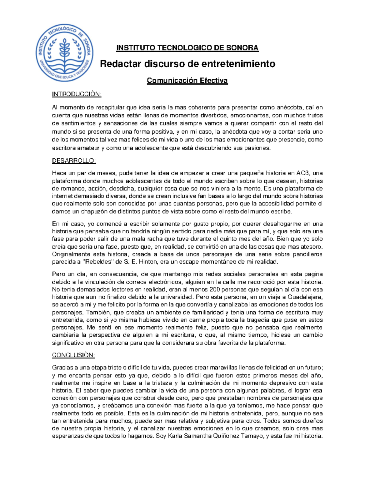 Actividad 8. Redactar discurso de entretenimiento - INSTITUTO ...