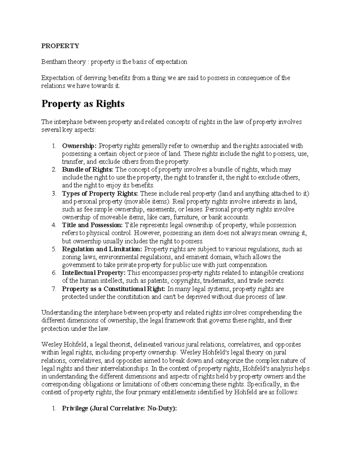 Introduction to property theory - PROPERTY Bentham theory : property is ...