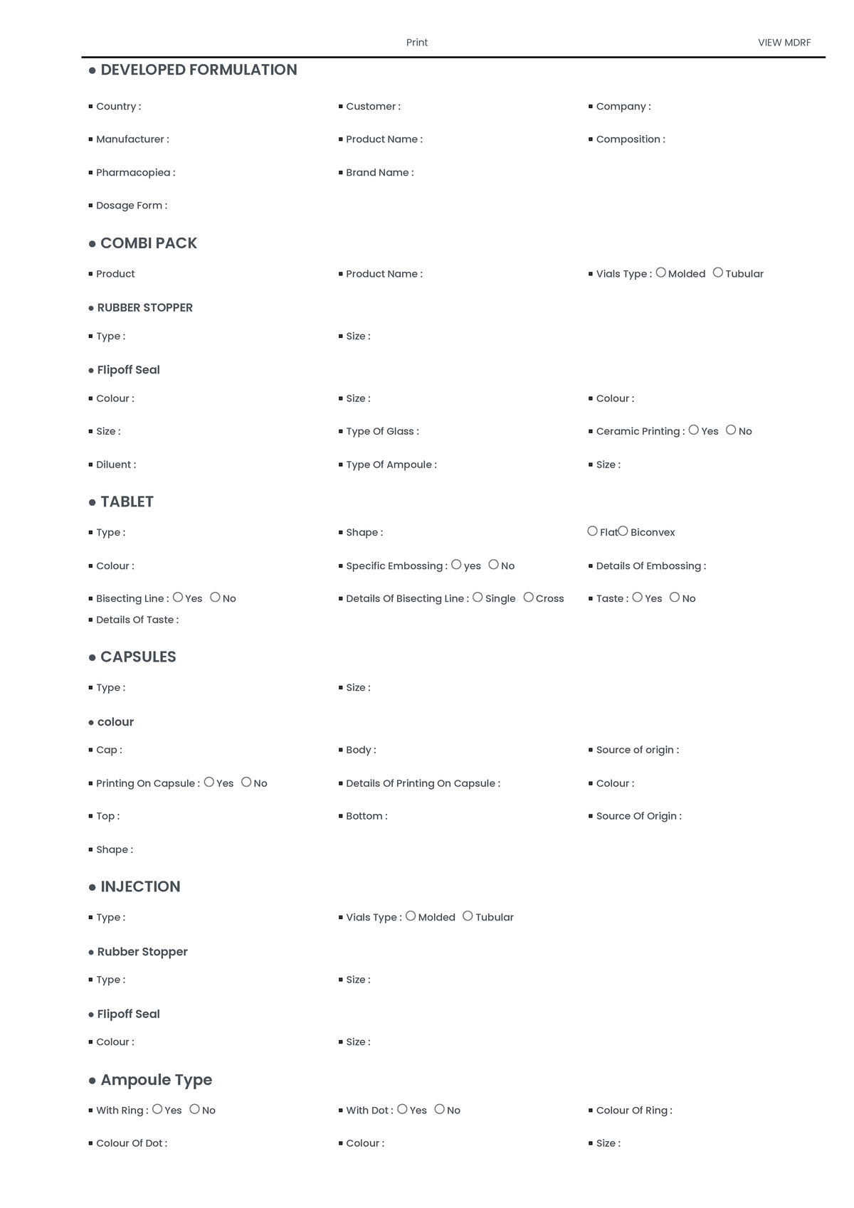 1222222 - Print VIEW MDRF DEVELOPED FORMULATION Country : Customer ...