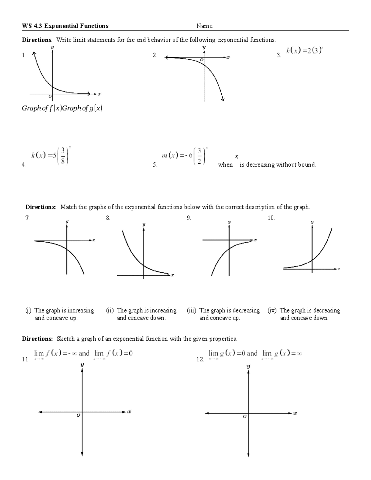 WS 2.3 Exponential Functions - WS 4 Exponential Functions Name ...