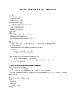 ASA, Hiper, Angina - RESUMO SOBRE AULA - CLASSIFICAÇÃO ASA ASA I ...