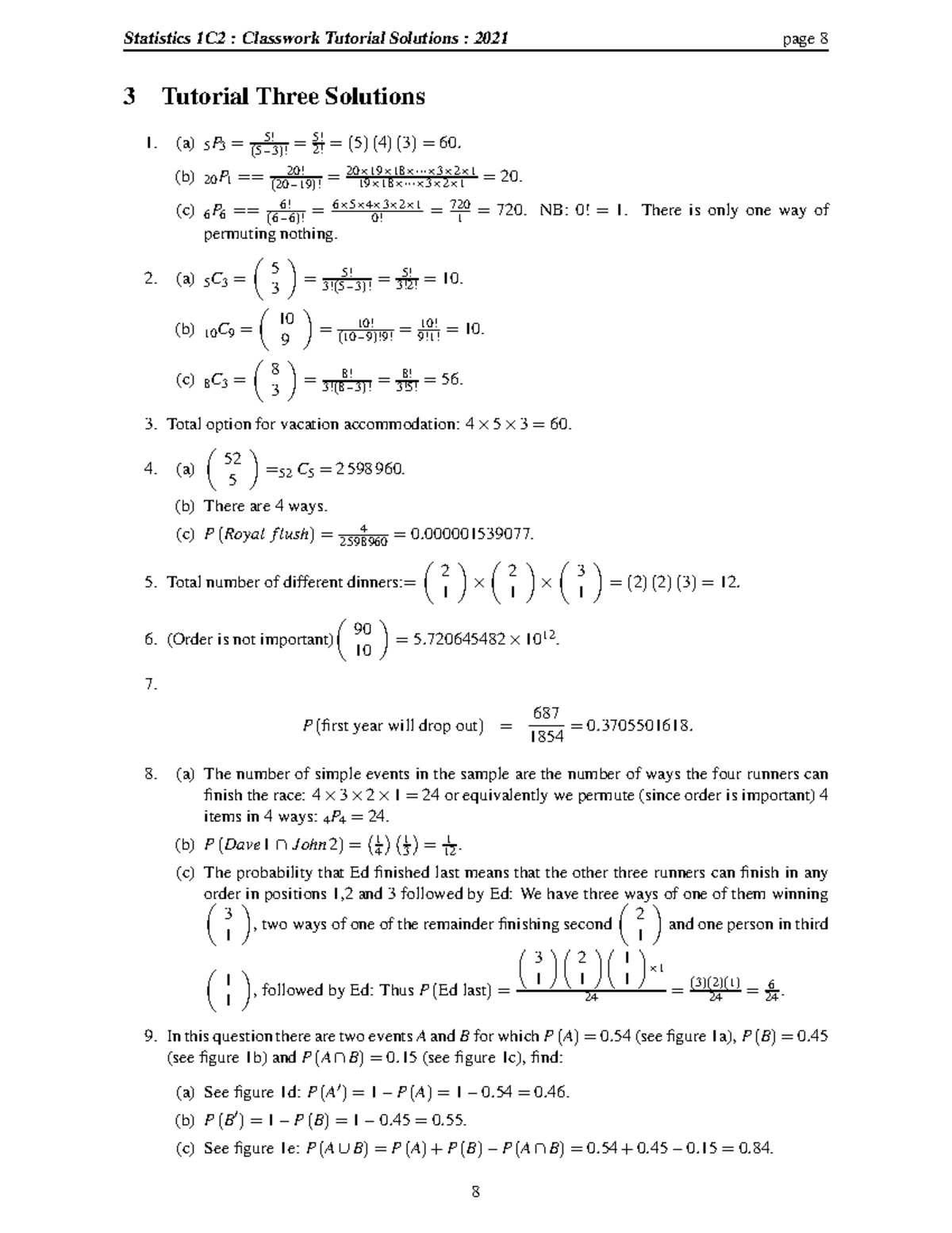 Tutorials 3 Solutions to prac questions - Statistics 1C2 : Classwork Tutorial Solutions : 2021 ...