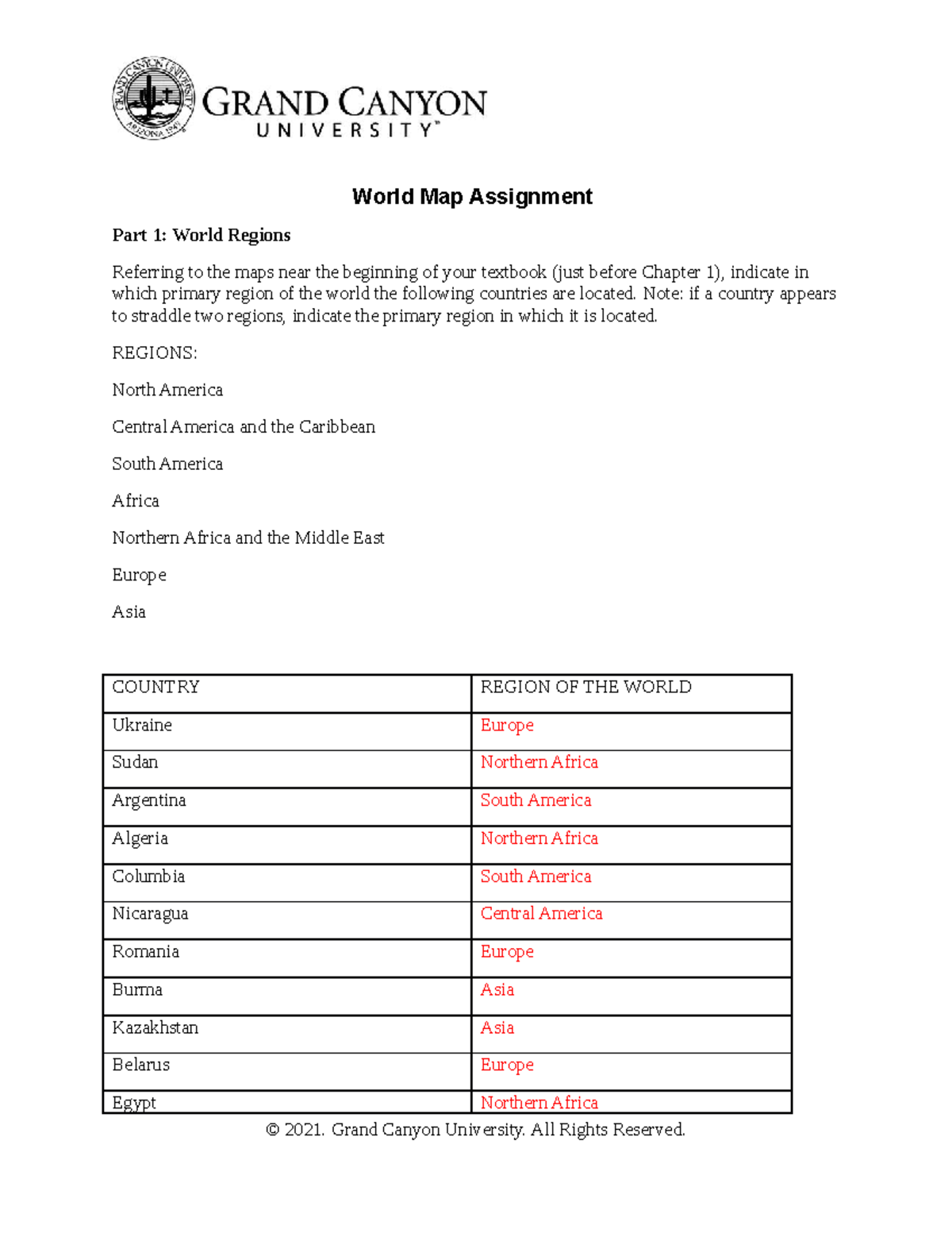 GOV-210 Topic 1 Worksheet 1 4 22-2 - World Map Assignment Part 1: World ...