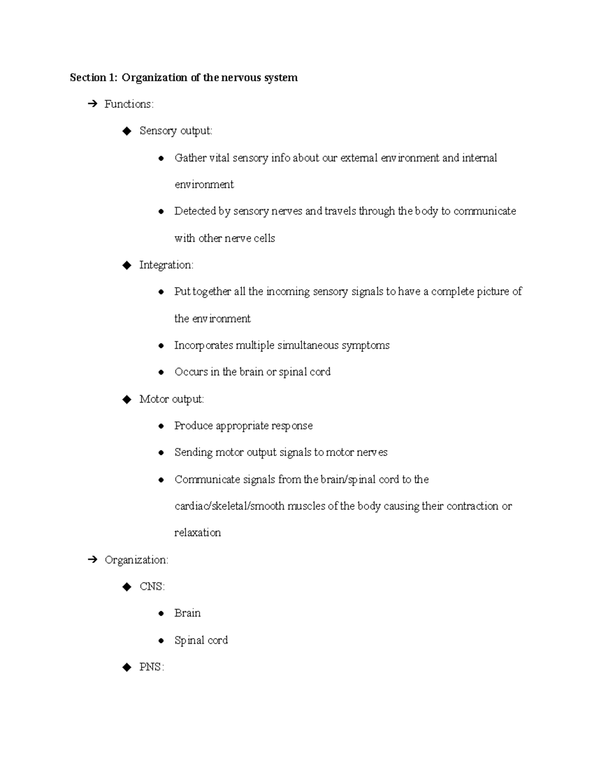 ANAT 100 Mod 5 - Notes for module 5 - Section 1: Organization of the ...