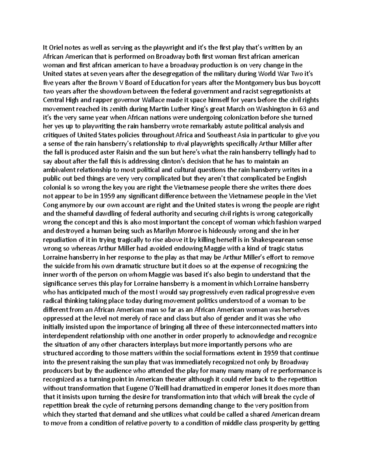 Raisin in the sun notes - ENGL 047 - Studocu