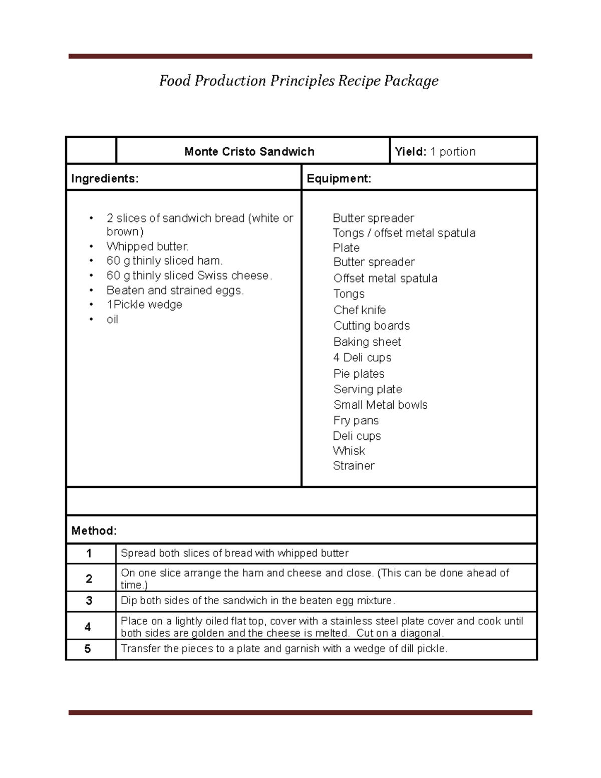 FPP Recipe Package 2020 Monte Cristo - Food Production Principles ...