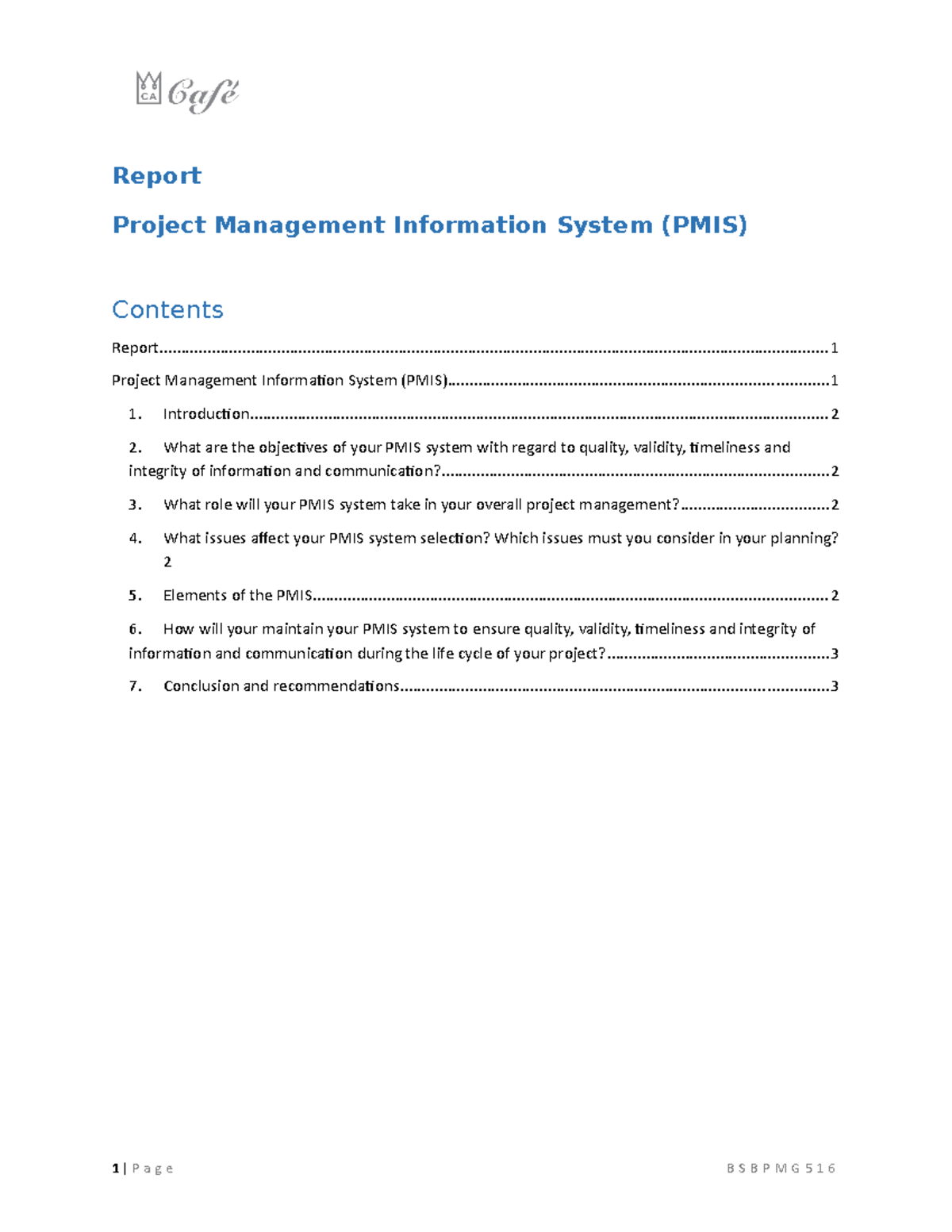 Bsbpmg 516 PMIS Review Template - Report Project Management Information ...