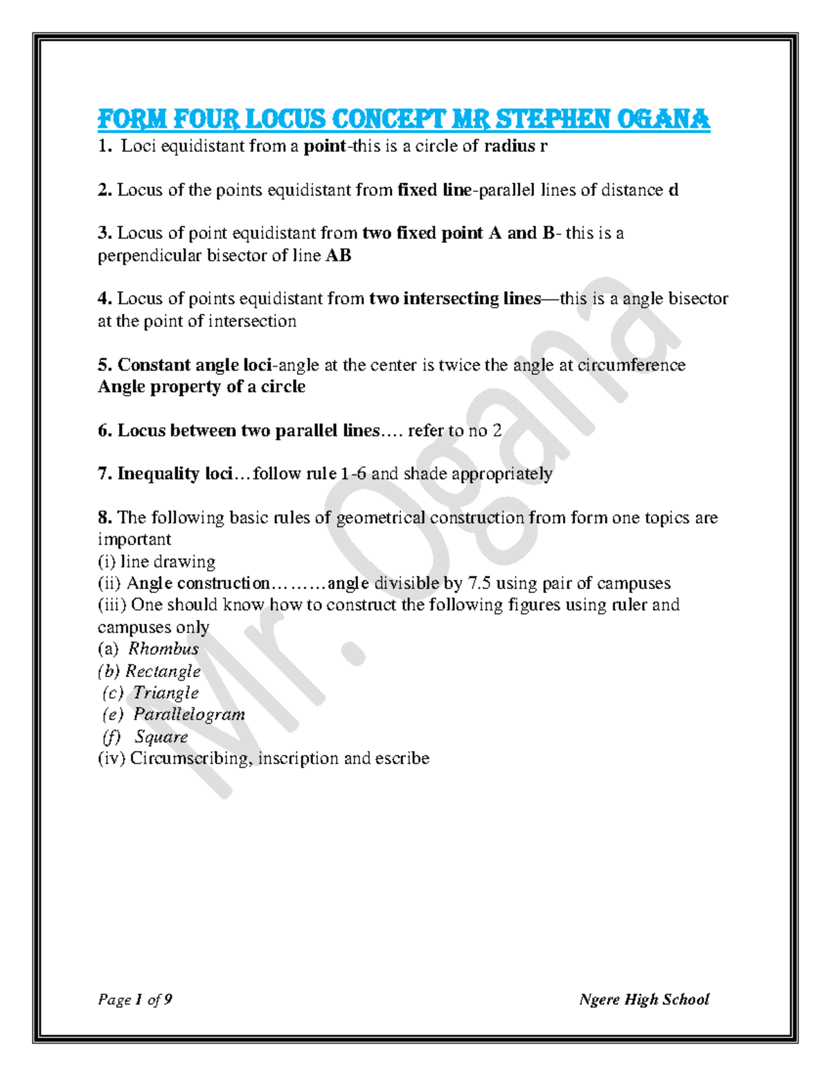 4.3 Loci - questions and answers - FORM FOUR LOCUS CONCEPT MR STEPHEN ...