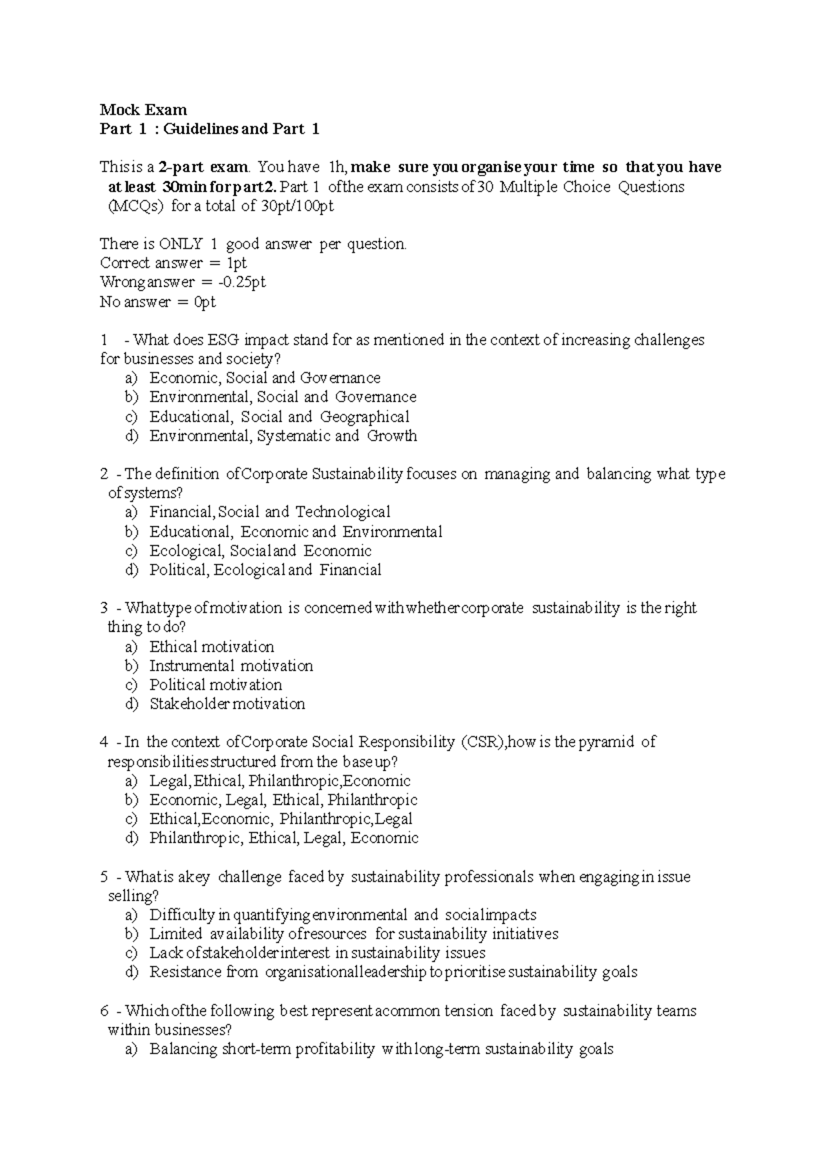 Csr model 1 - Mock Exam Part 1 : Guidelines and Part 1 This is a 2 ...