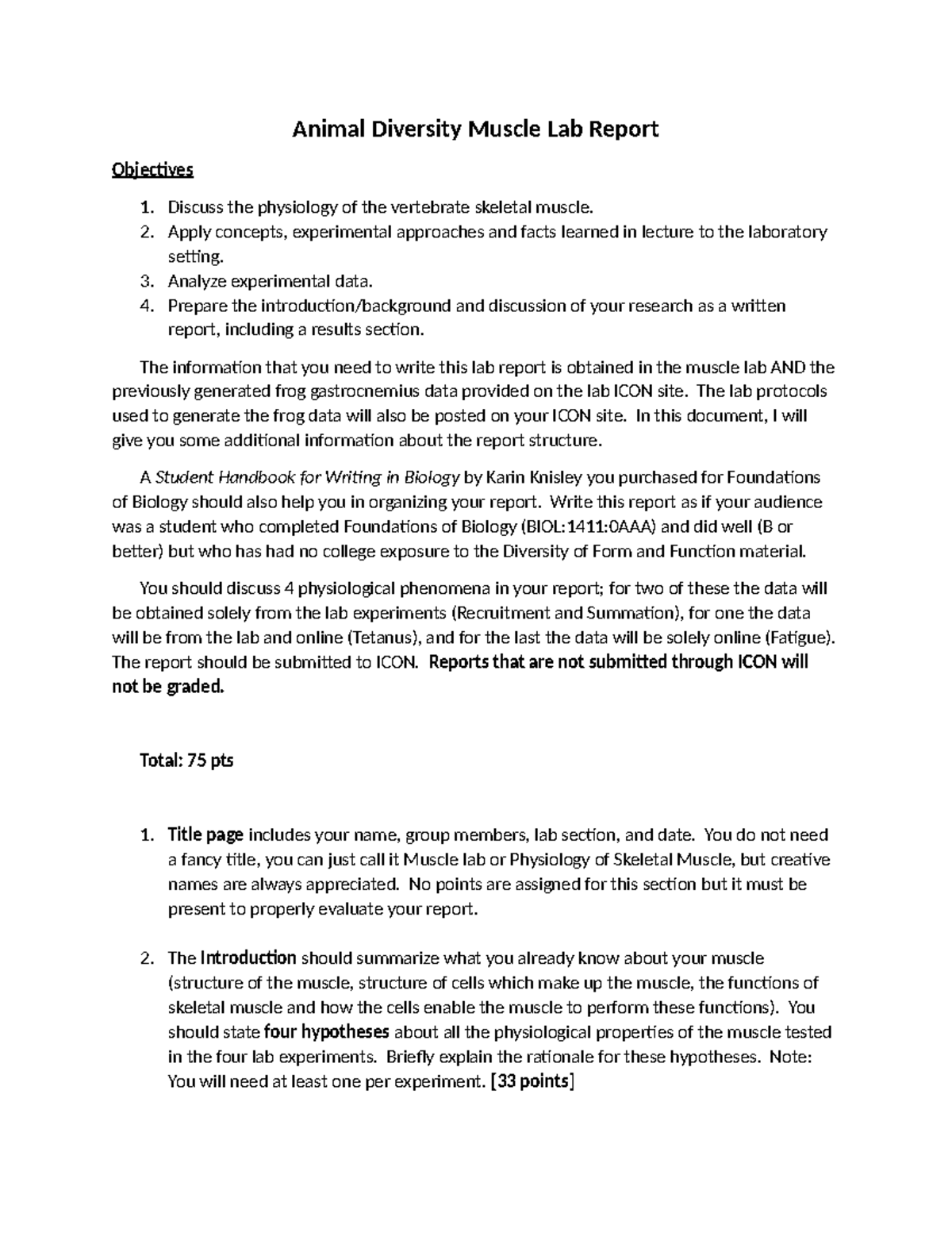 Animal Diversity Muscle Lab Report Guidelines Fall 24 - Animal ...