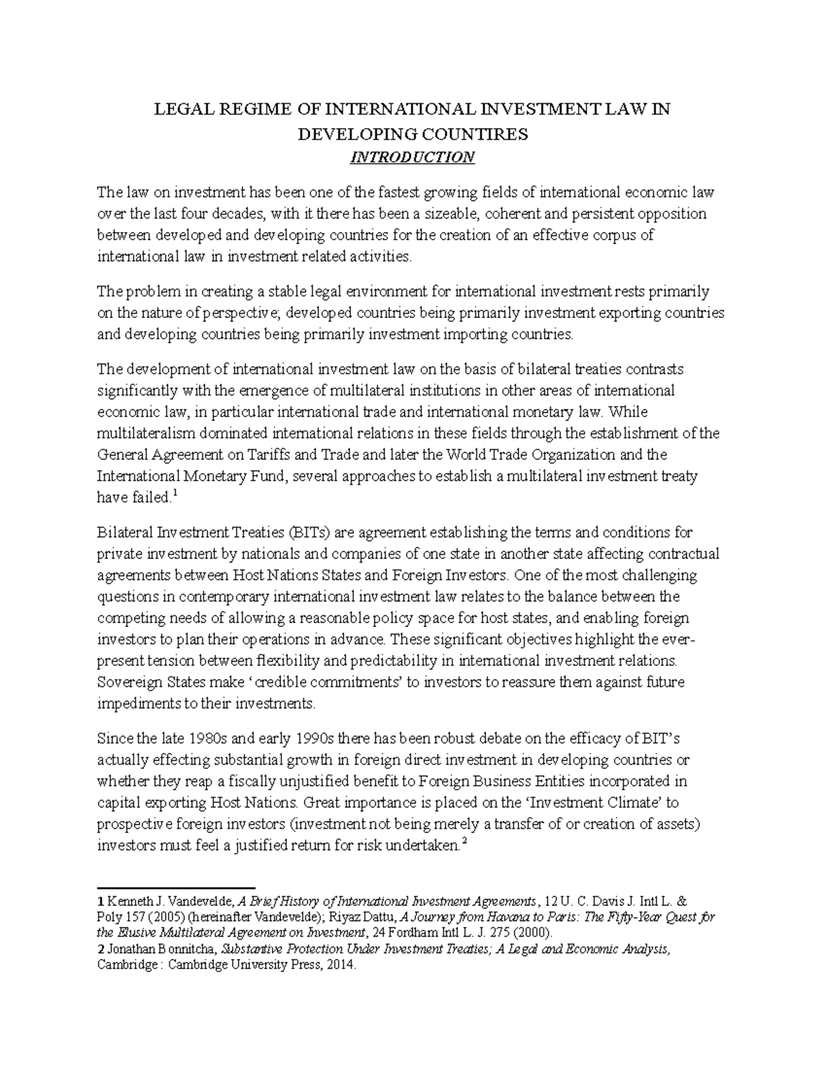 Legal Regime of International Investment Law in Developing Countries ...