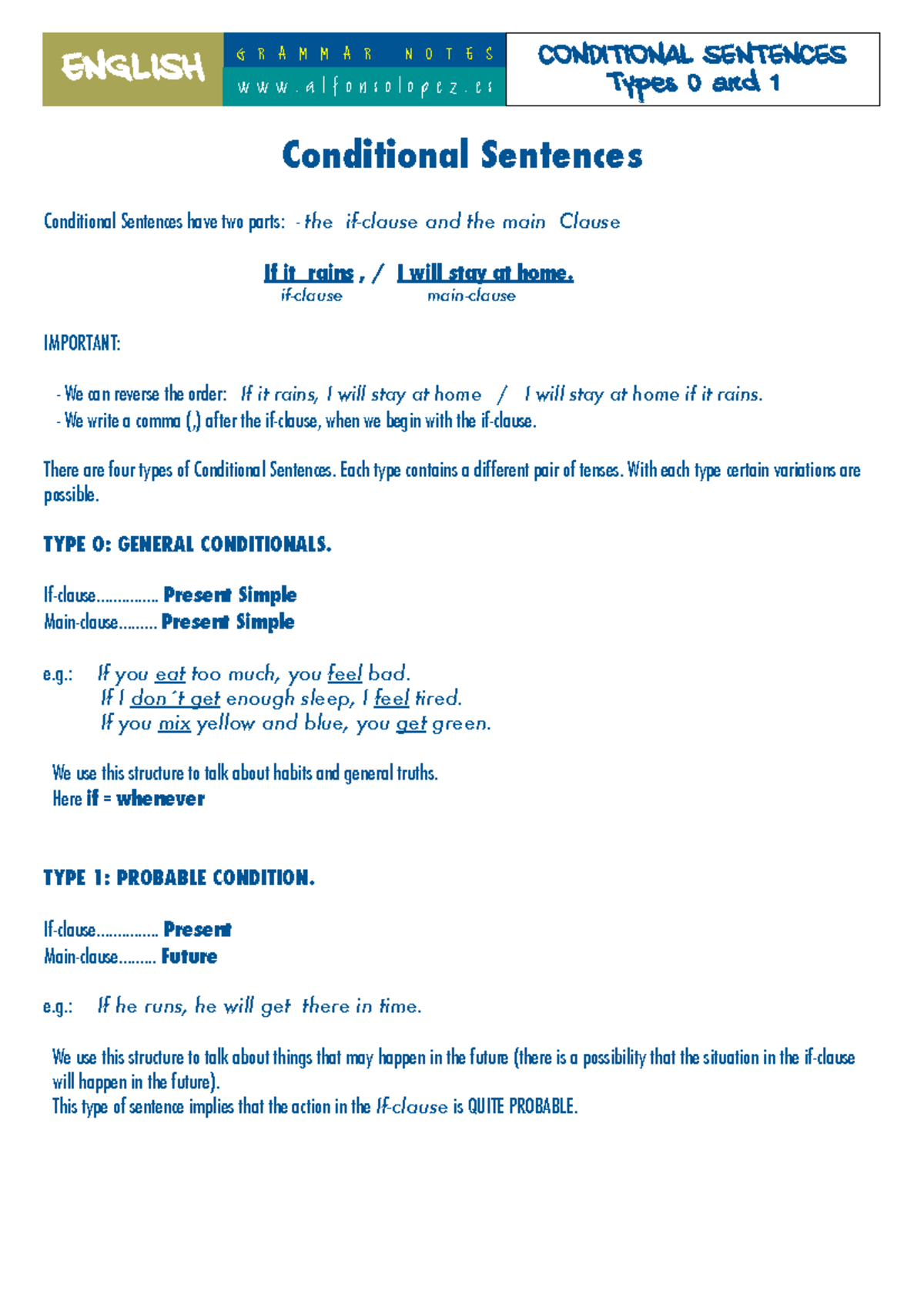 Conditional Sentences Type 0 1 - Conditional Sentences Conditional ...