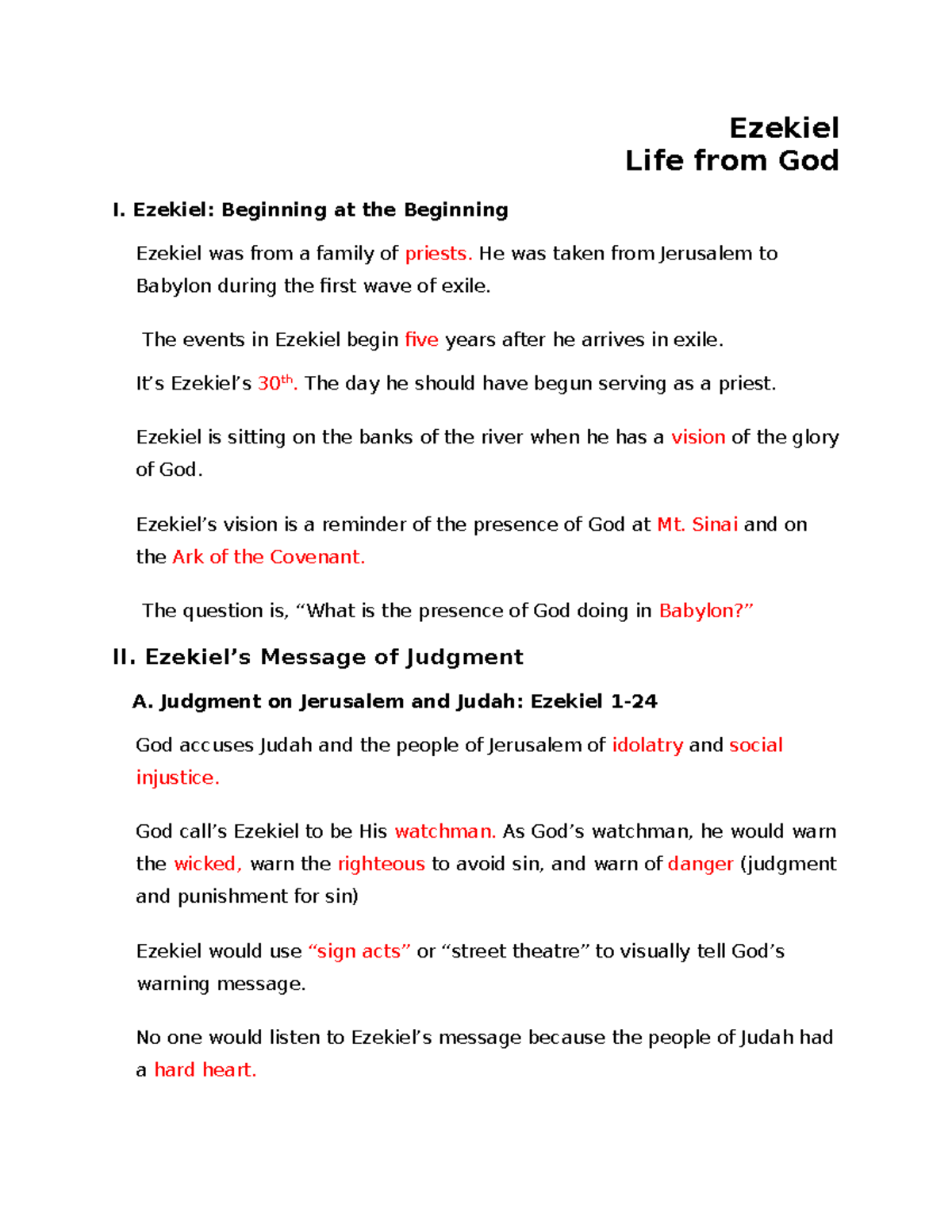 Ezekiel Class Presentation Notes - Ezekiel Life from God I. Ezekiel ...