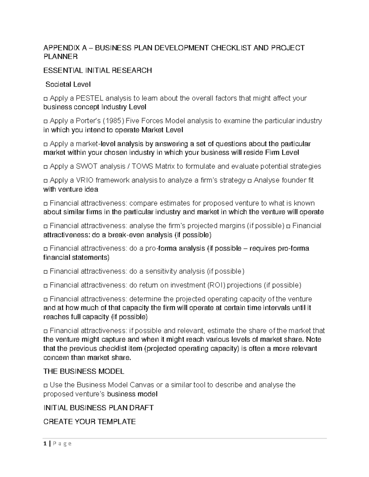 Appendix A Business Plan - APPENDIX A – BUSINESS PLAN DEVELOPMENT ...