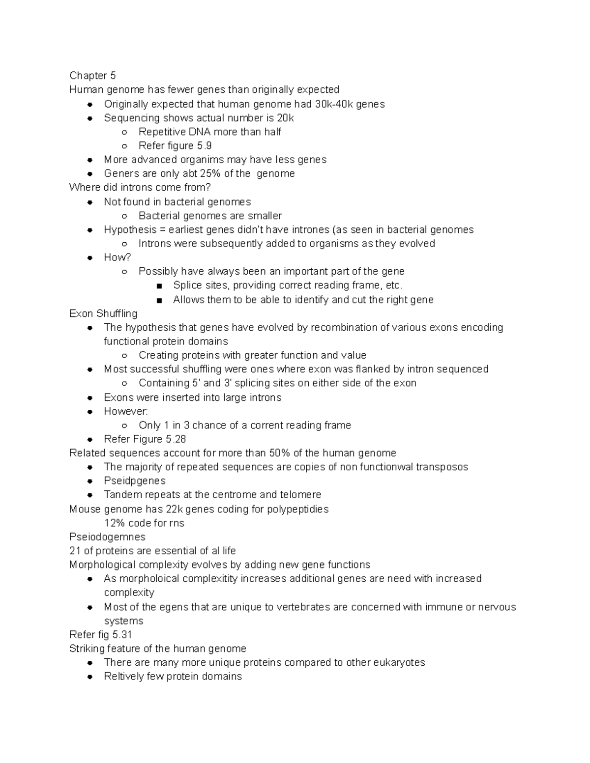 Chapter 5 Lecture Notes - Chapter 5 Human genome has fewer genes than ...