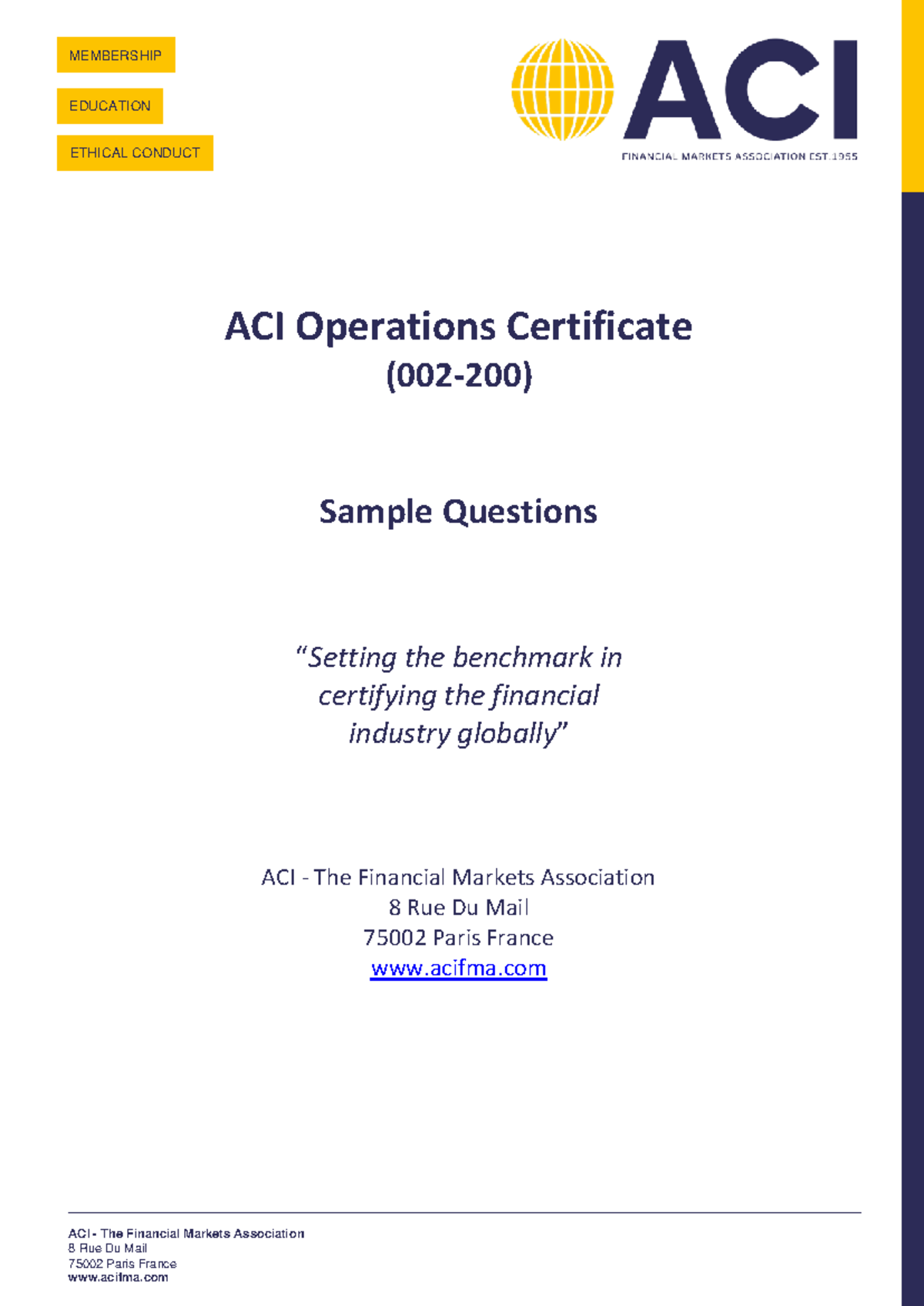Sample questions - aci operations certificate march 2019 - Warning: TT ...
