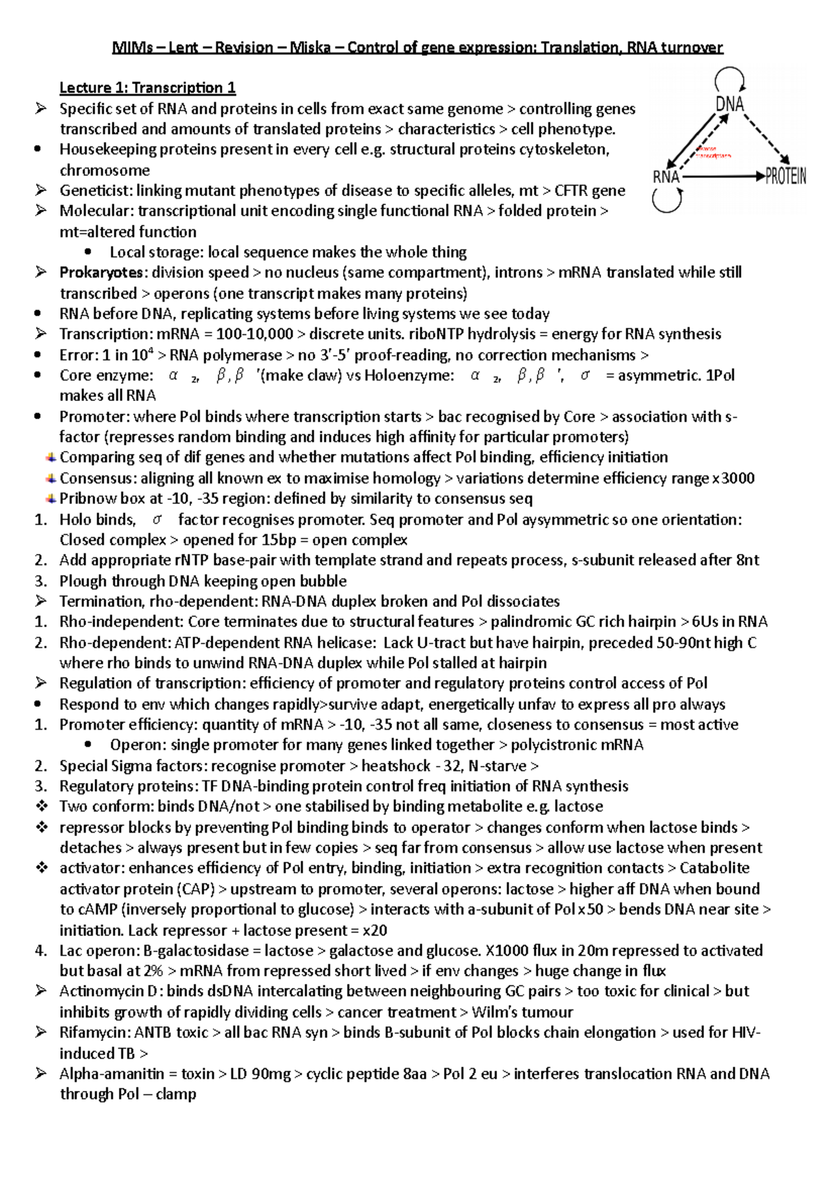 MIMs – Lent – Revision – Miska – Control of gene expression - Long - 1 ...