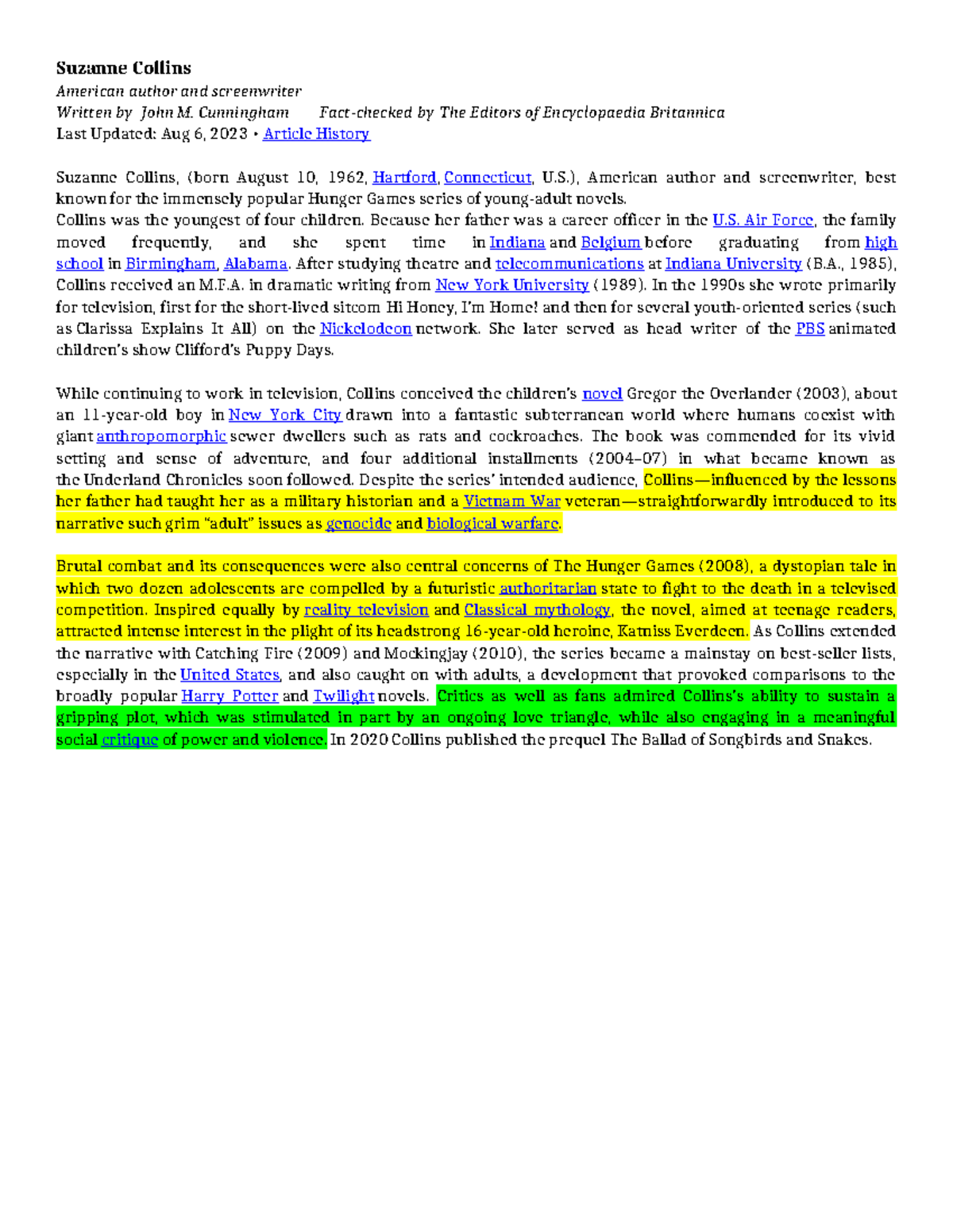 Suzanne Collins THE Hunger Games - Suzanne Collins American author and ...