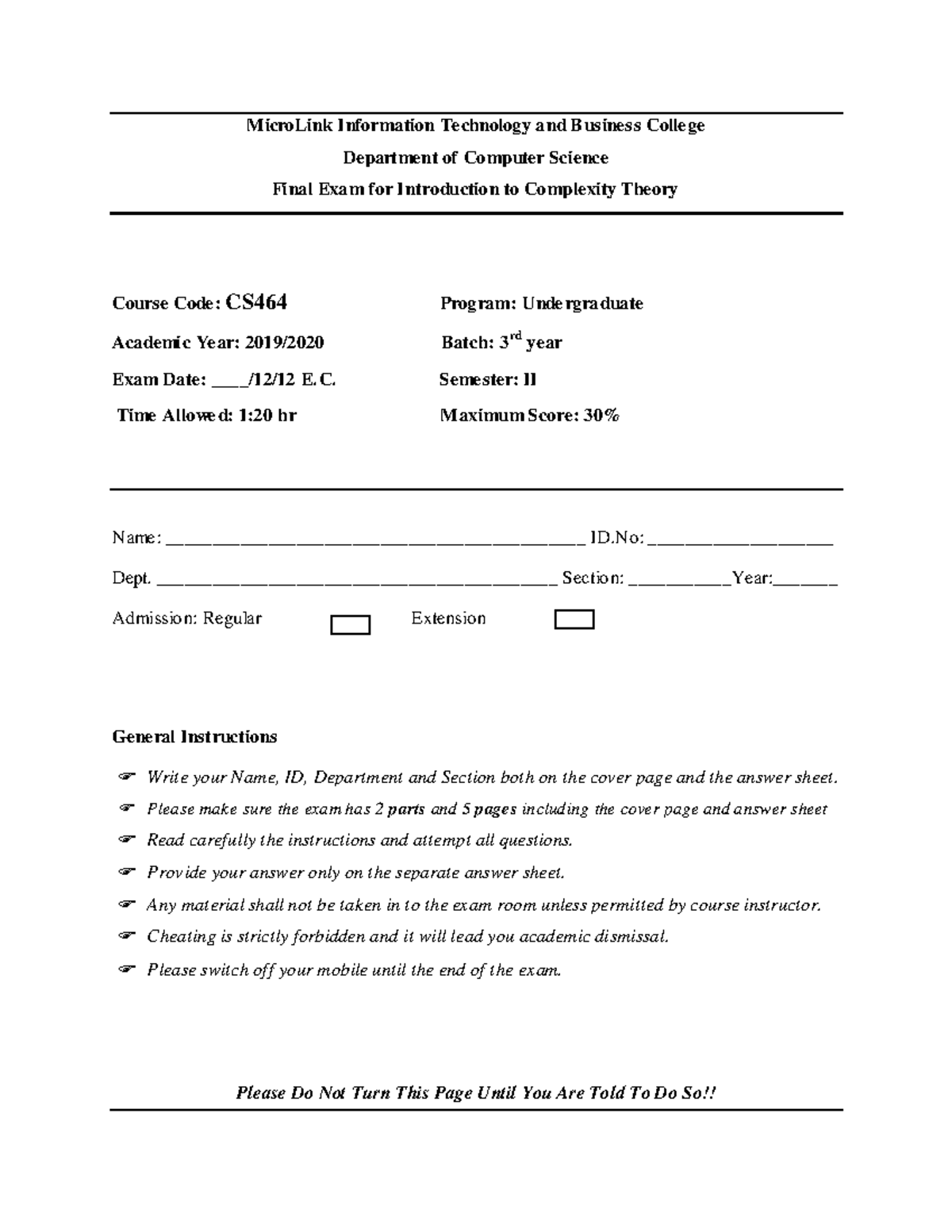 Introduction to Complexity theory - MicroLink Information Technology ...