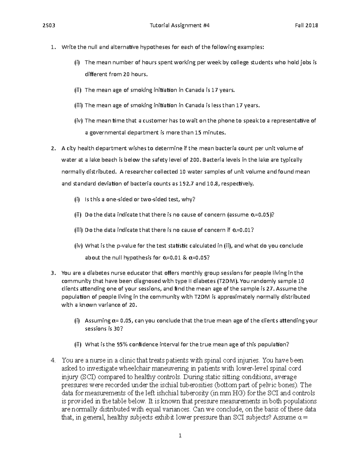 Tutorial Assignment 4 Hthsci 2s03 2s03 Tutorial Assignment 4 Fall 5859