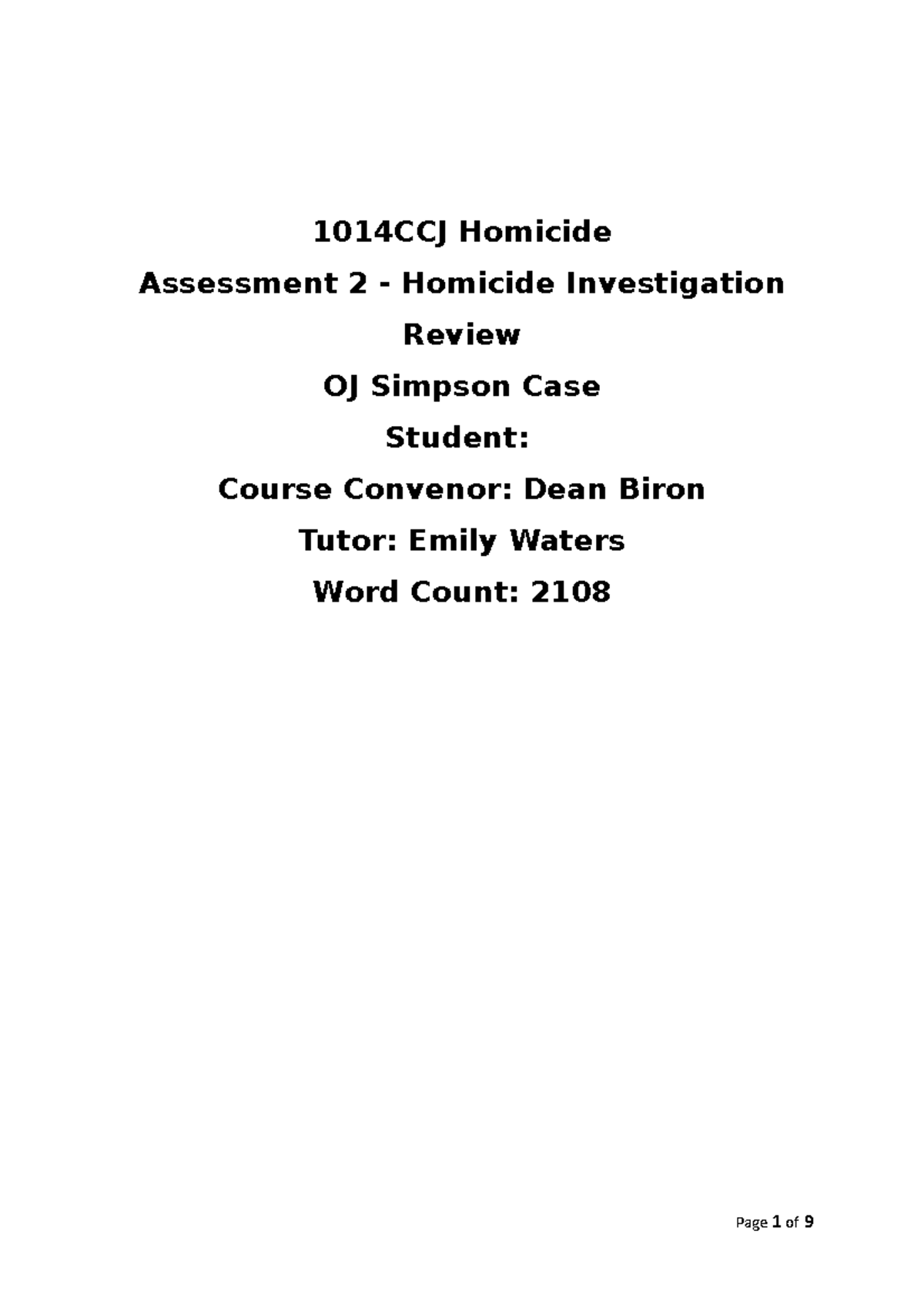 Homicide Investigation Review - 1014CCJ - Griffith - Studocu