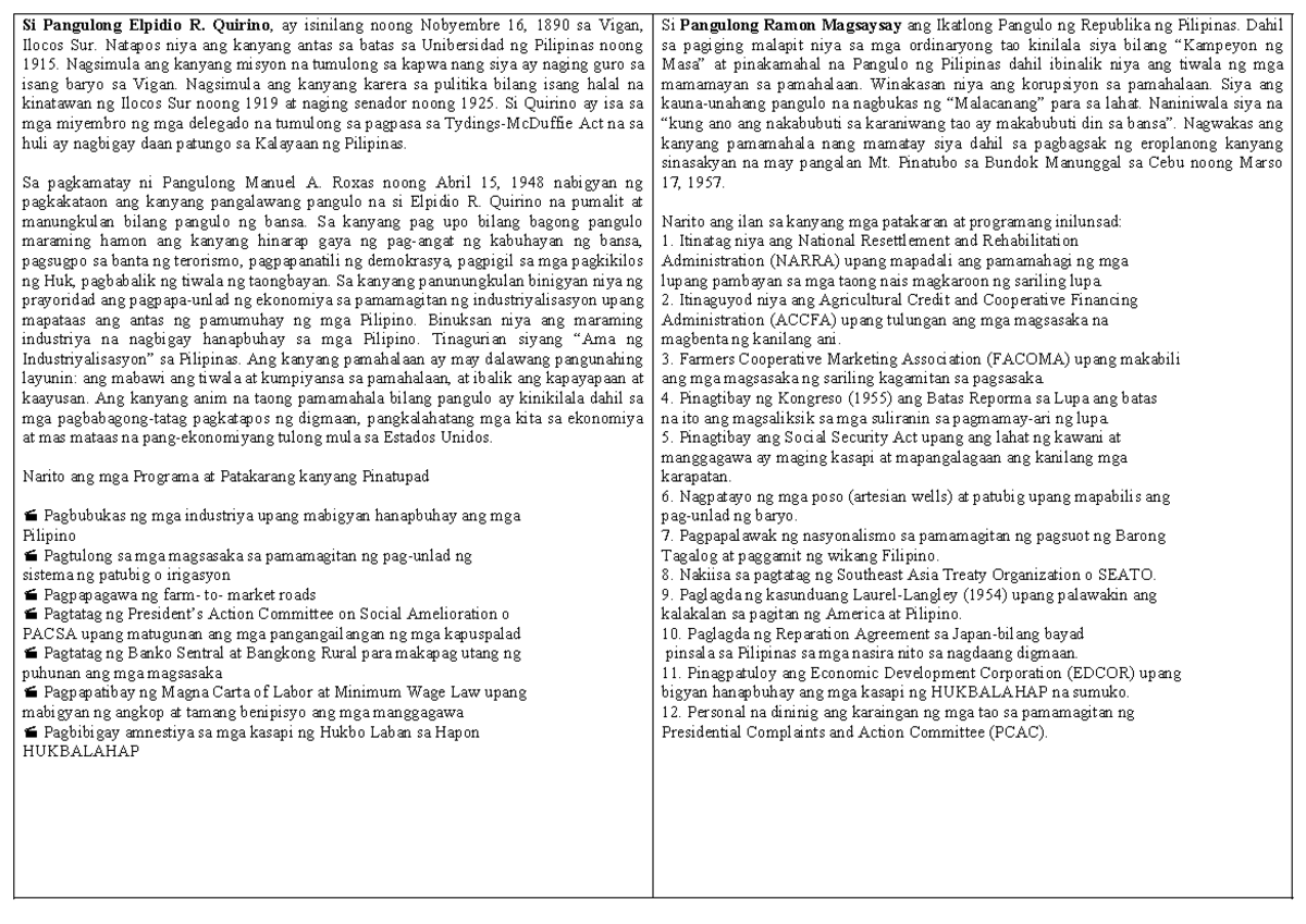 PRESIDENT LIST and WORKS - Si Pangulong Elpidio R. Quirino, ay ...