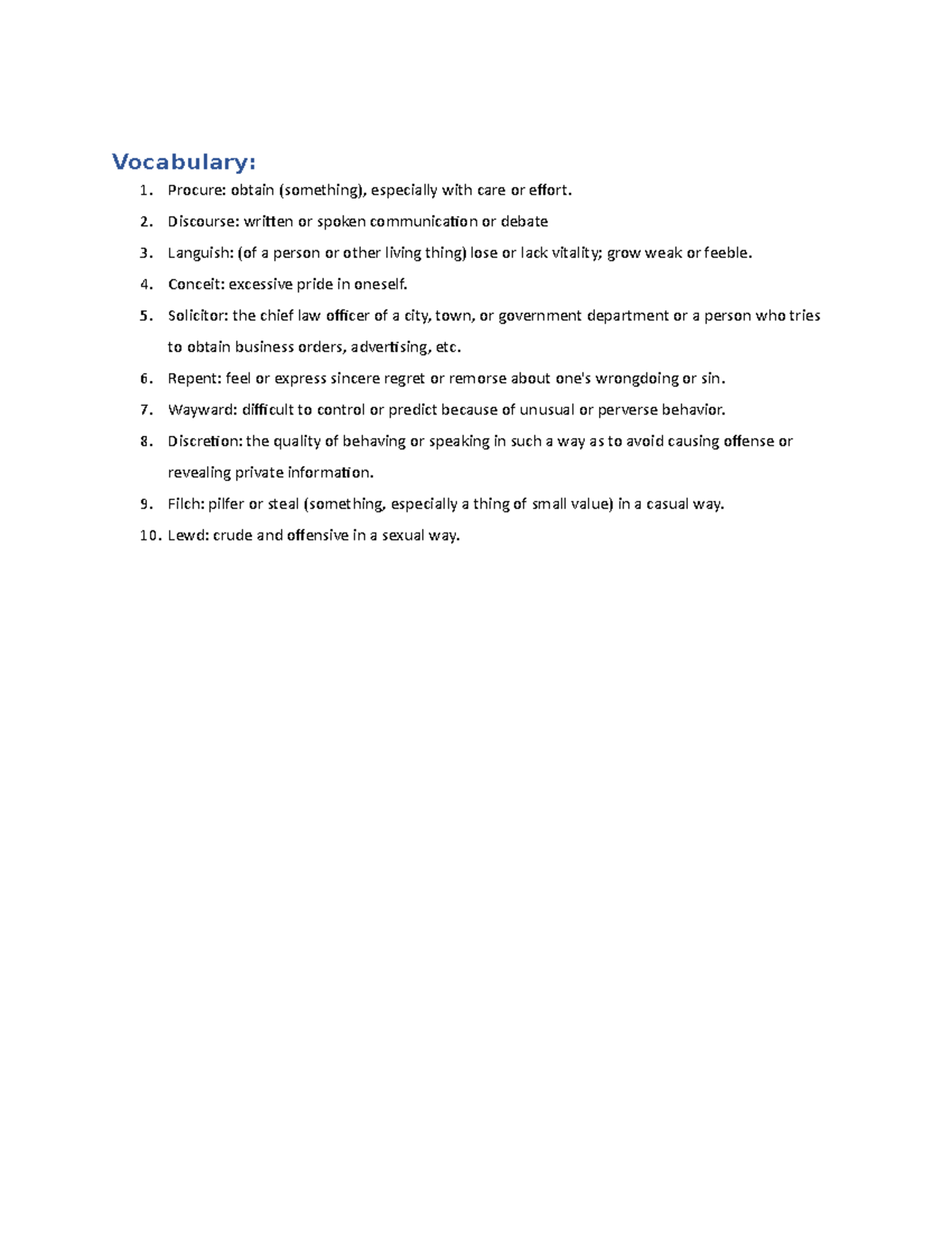 Othello Act 3 Vocab - Assignment - Vocabulary: Procure: obtain ...