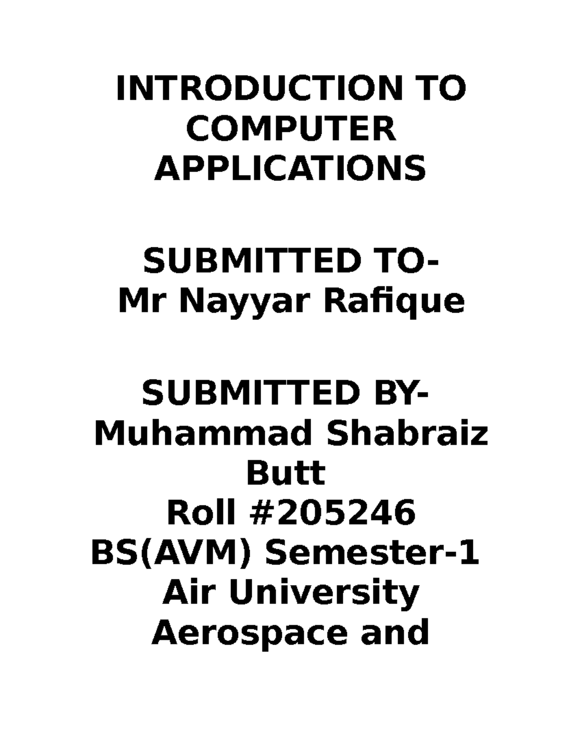 Task Assignment - good to - INTRODUCTION TO COMPUTER APPLICATIONS ...