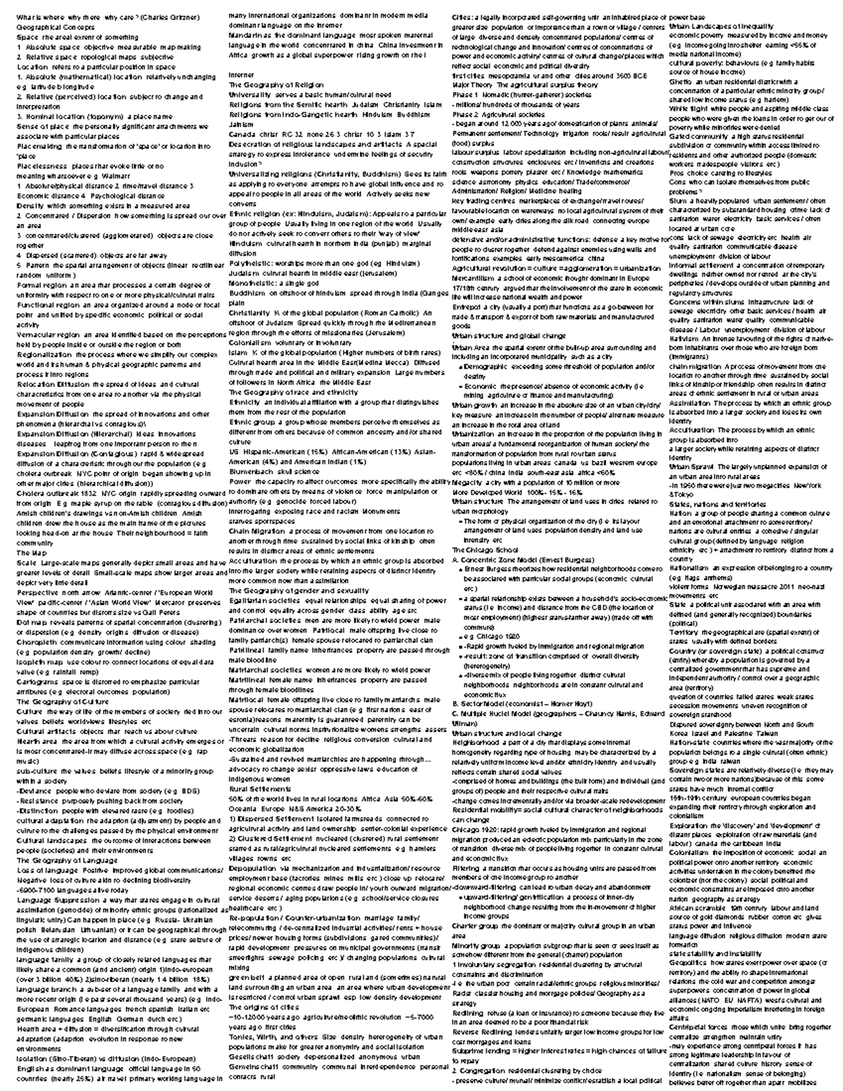 Exam Crib Sheet - What is where, why there, why care? (Charles Gritzner ...