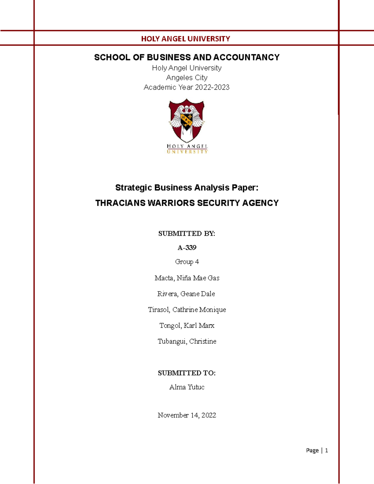 Group 4 Strategic Business Analysis Final Paper - SCHOOL OF BUSINESS ...