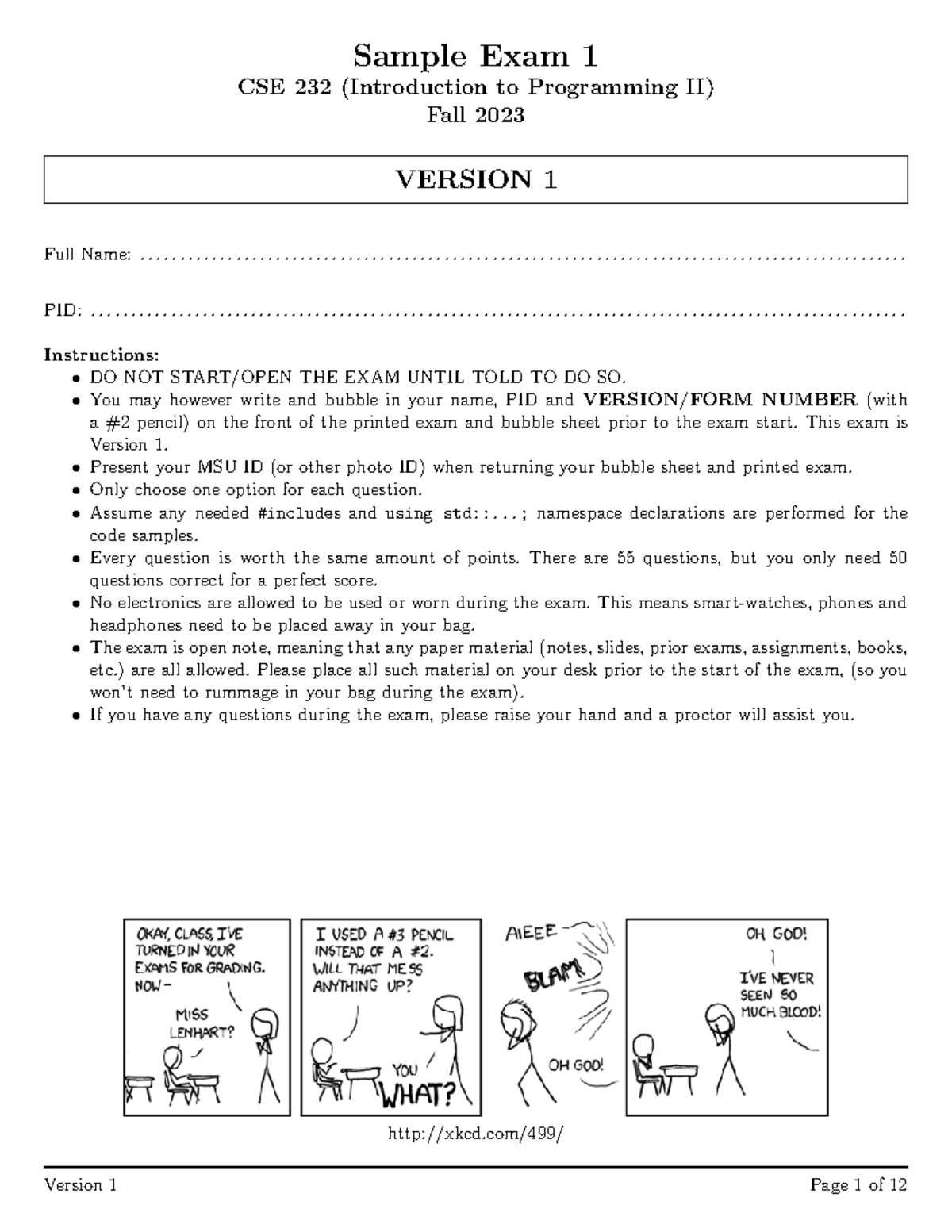 CSE 232 Exams-12 - asdfasef - Sample Exam 1 CSE 232 (Introduction to Programming II) Fall 2023 ...