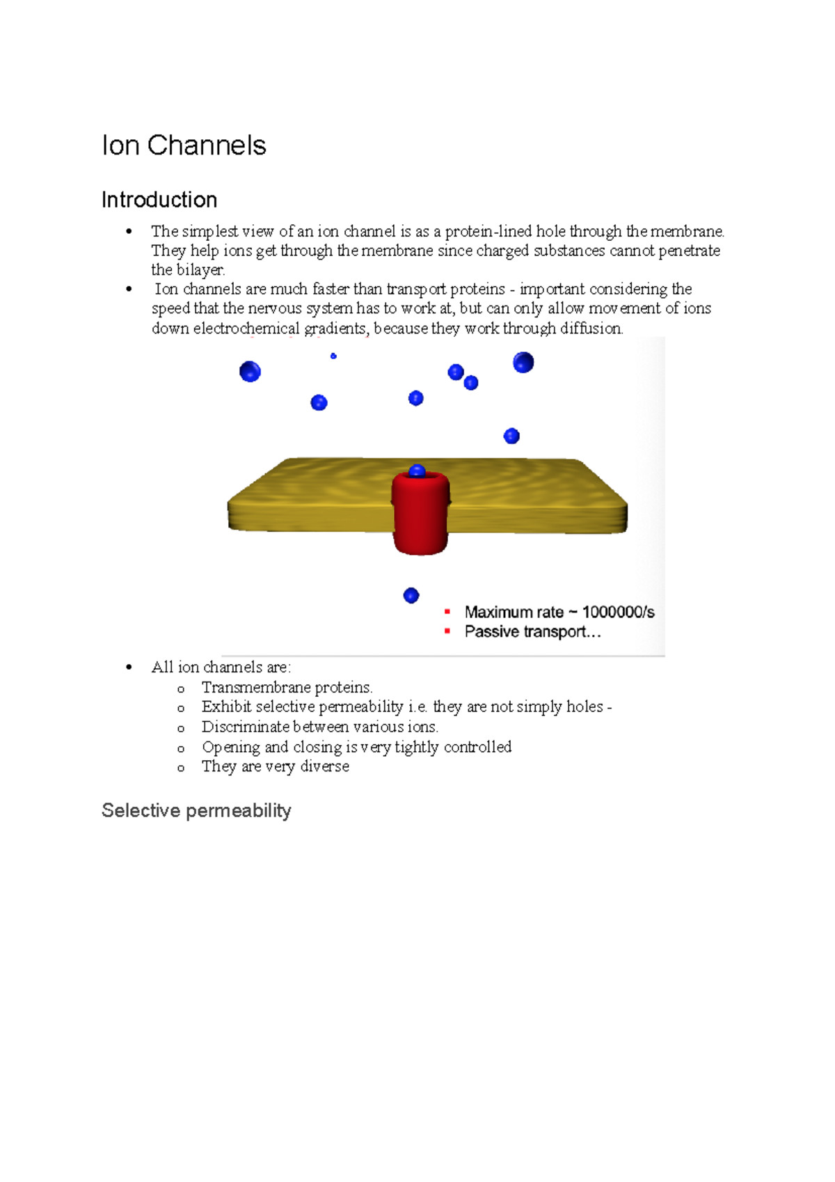 Ion Channels - 1st year lecture notes - Ion Channels Introduction The ...