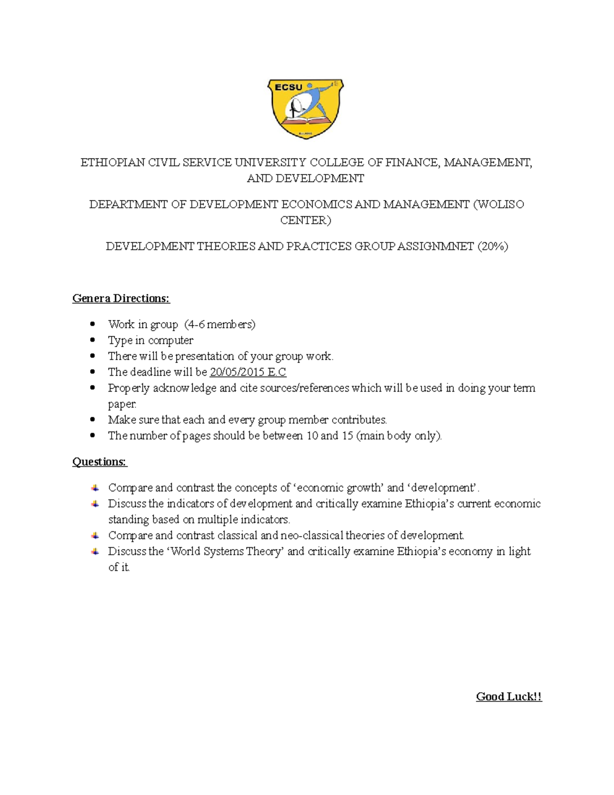 DTP Group Assignmnet (20%) - ETHIOPIAN CIVIL SERVICE UNIVERSITY COLLEGE ...