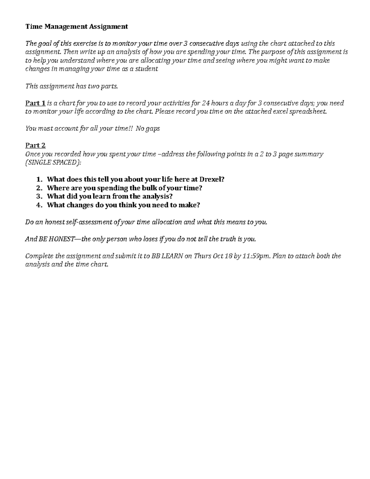 Time management - Grade: A - Time Management Assignment The goal of ...