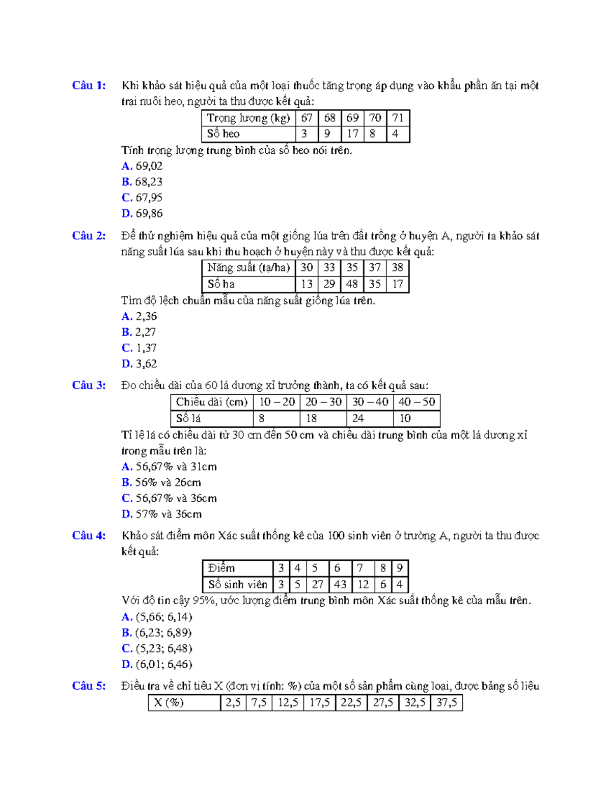 BT TRAC Nghiem Thong KE THAM KHAO-gui sv - Câu 1: Khi khảo sát hiệu quả của một loại thuốc tăng ...