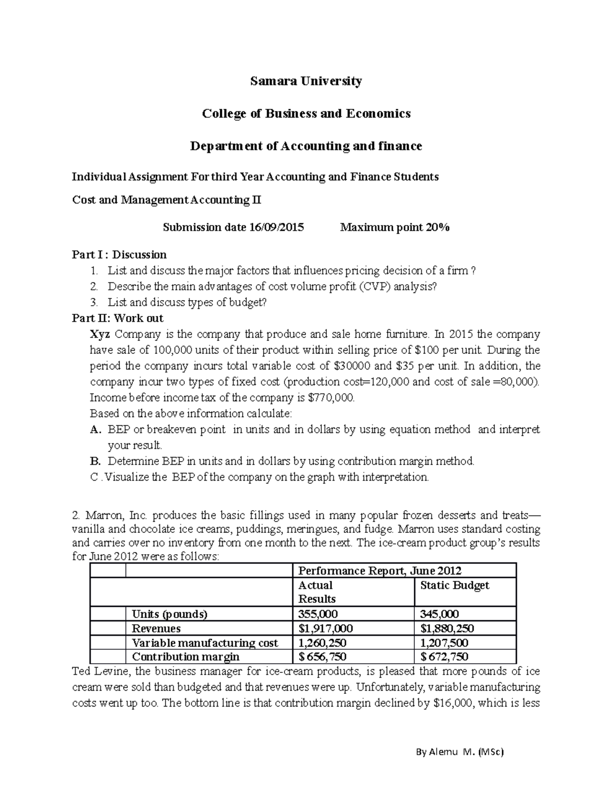 Cost 2 individual assign for 3rd acfn - Samara University College of Business and Economics ...